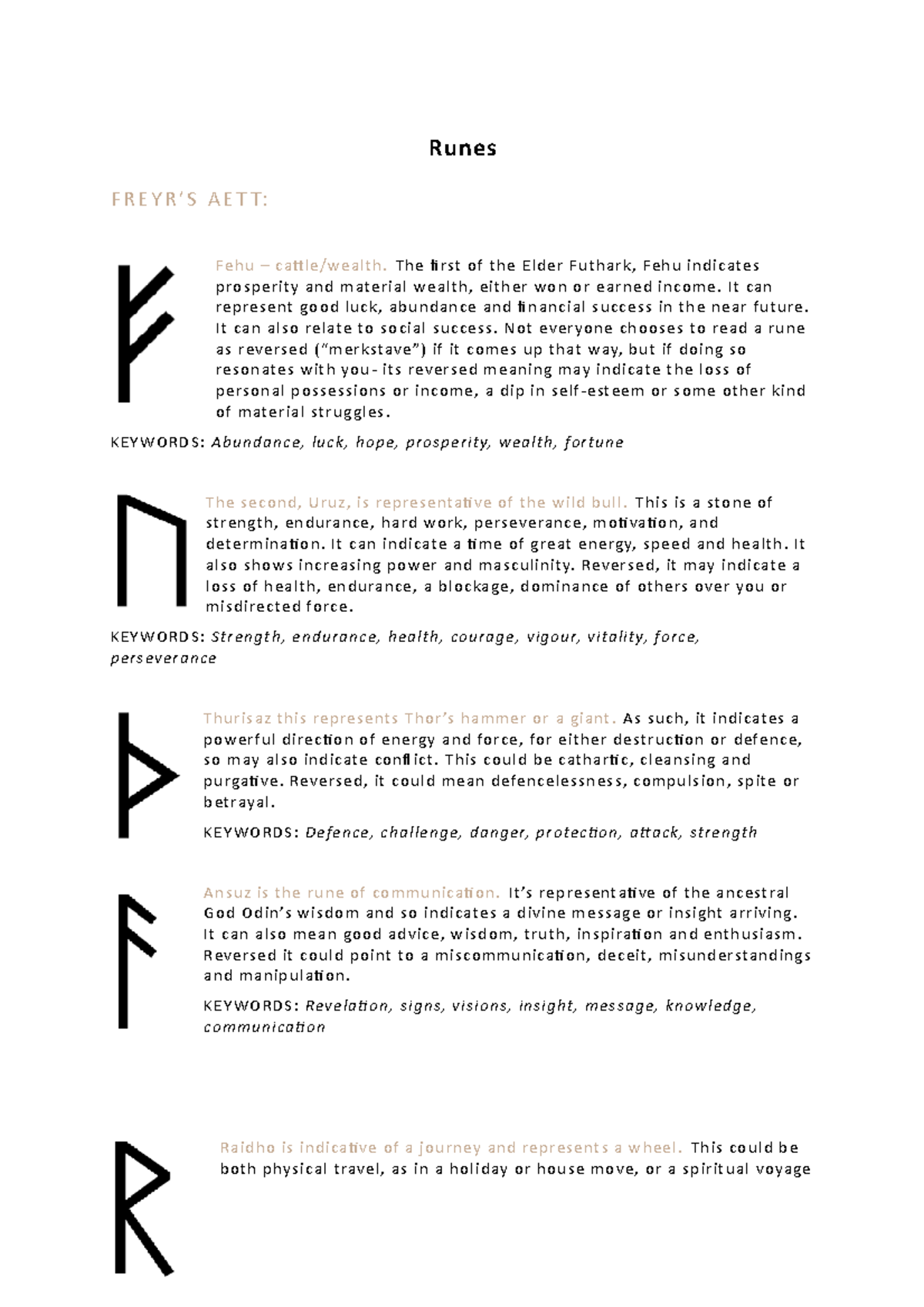 Rune - uitleg runnen - Runes F R E Y R ’ S A E T T: Fehu – cattle ...