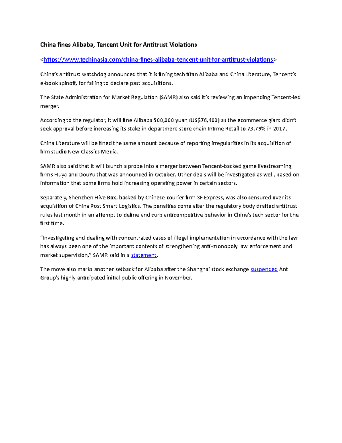 Ali Baba Violations - Case study - China fines Alibaba, Tencent Unit ...