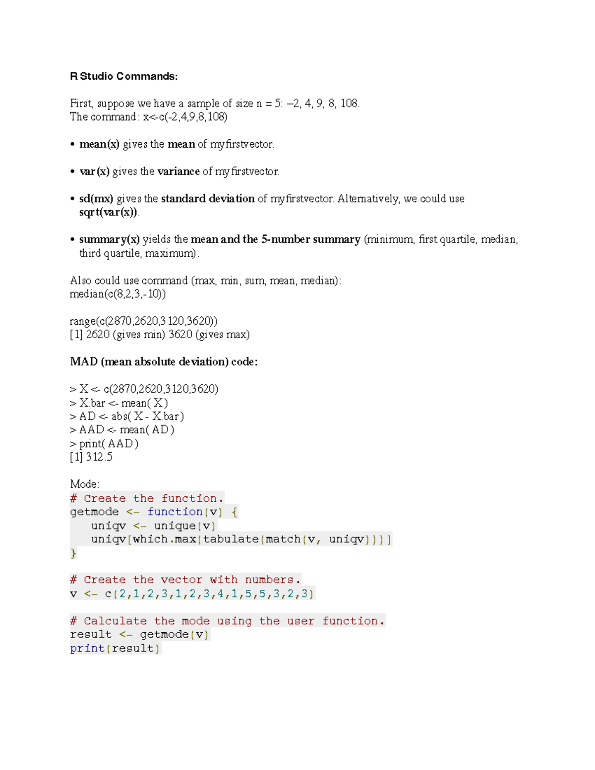 Stats Final EXAM - notes - ####### R Studio Commands: First, suppose we ...