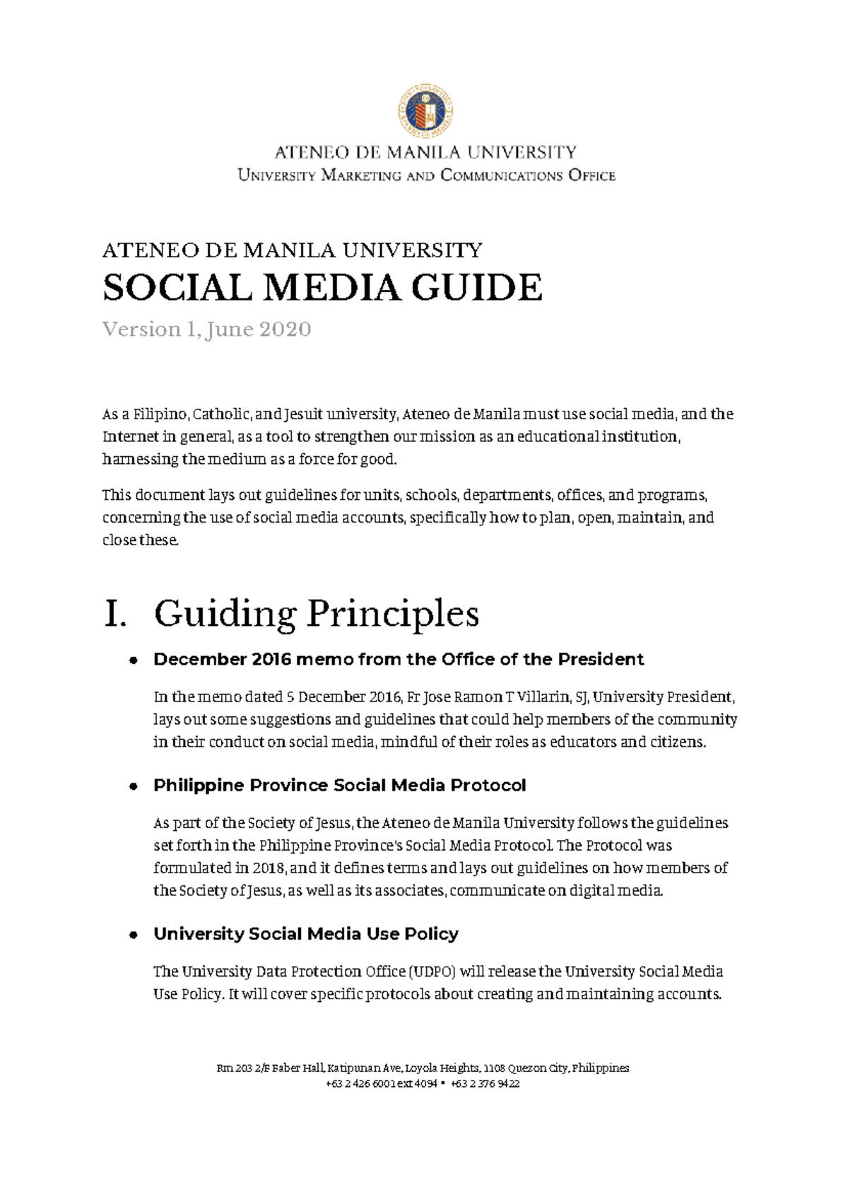 2020-06 Social Media Guide - ATENEO DE MANILA UNIVERSITY SOCIAL MEDIA GUIDE Version 1, June 2020 ...