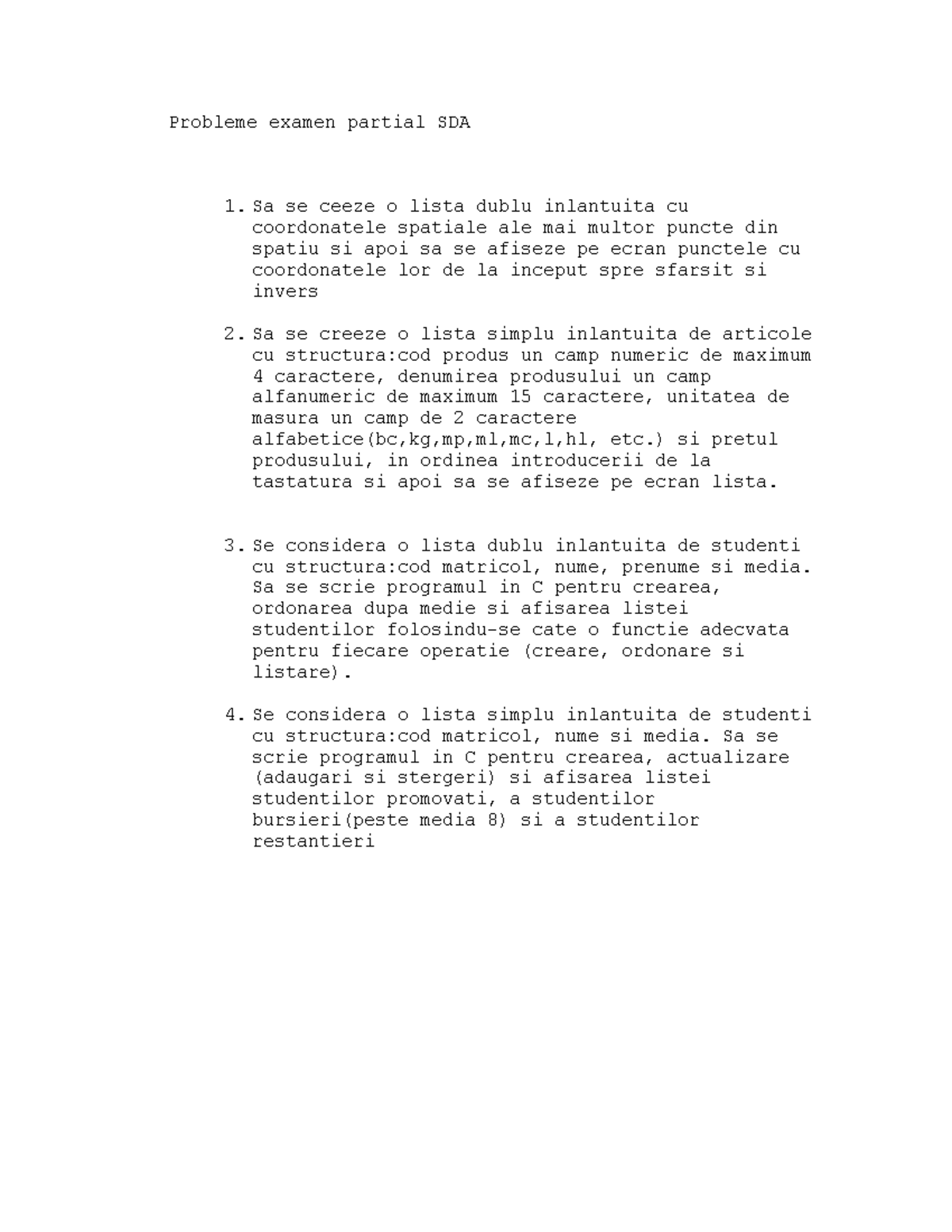 Partial liste arbori - Probleme examen partial SDA Sa se ceeze o lista ...