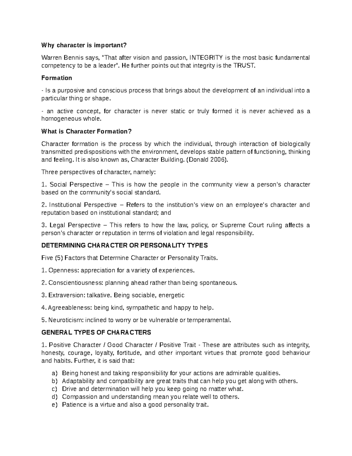 Why character is important - Why character is important? Warren Bennis ...