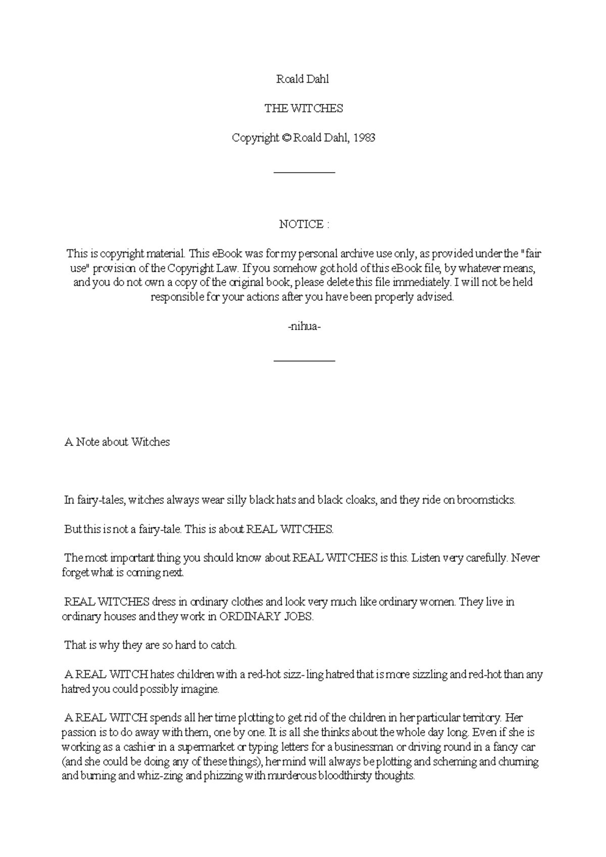 Roald+Dahl+-+The+Witches - Roald Dahl THE WITCHES Copyright © Roald ...