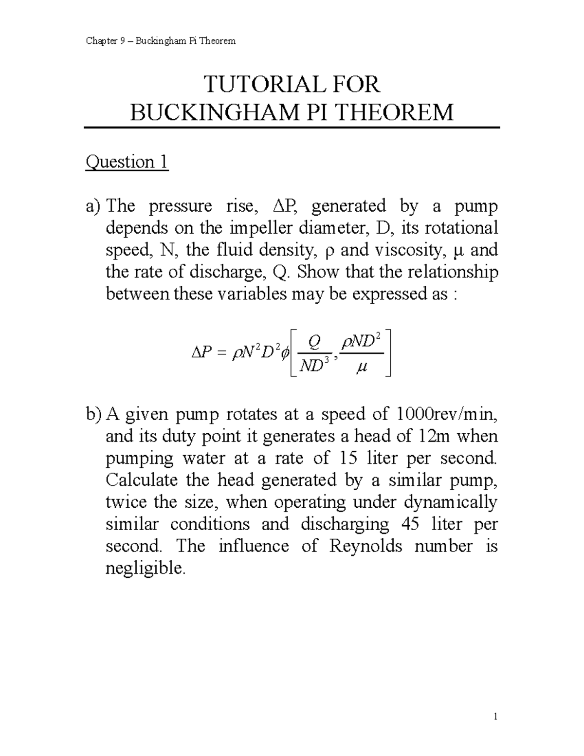 Buckingham tutorial 2 - Chapter 9 – Buckingham Pi Theorem TUTORIAL FOR BUCKINGHAM PI THEOREM ...
