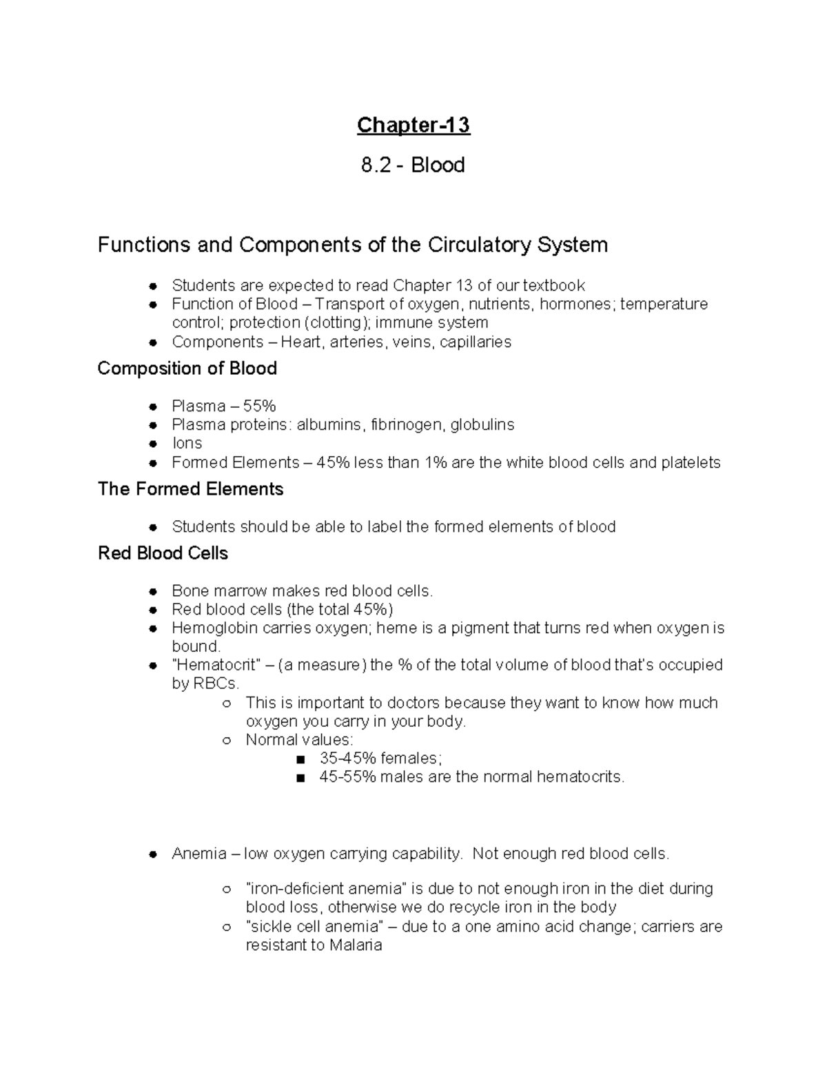 Chapter-13 8.2 - Blood Study Notes - Chapter- 8 - Blood Functions and ...