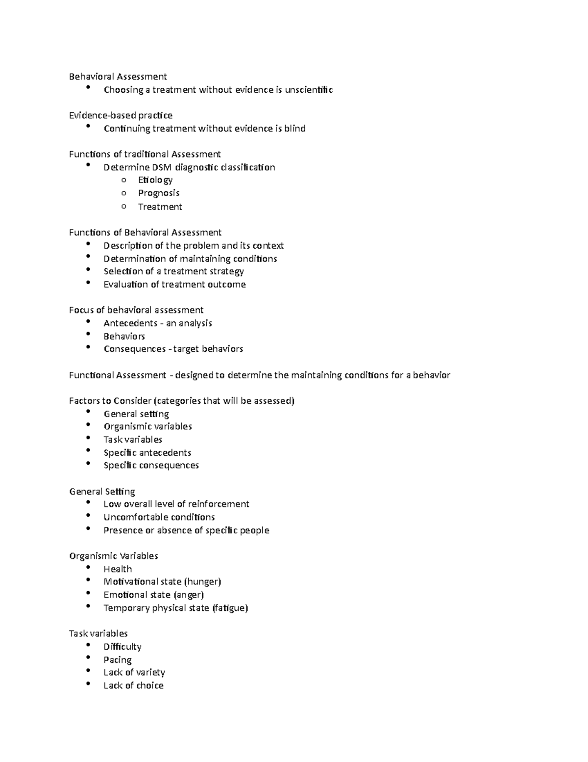 Behavior Modification notes 4 - Behavioral Assessment Choosing a ...