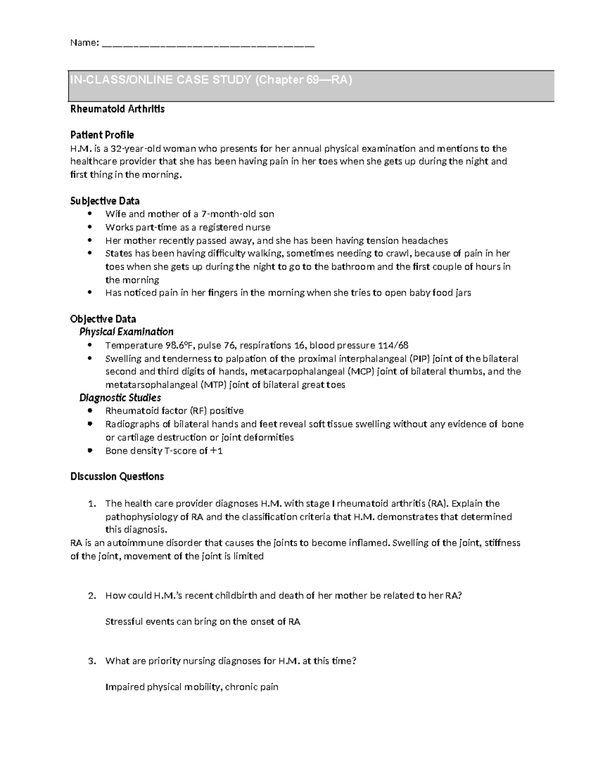 RA Case Study-2 done - nursing - Name ...