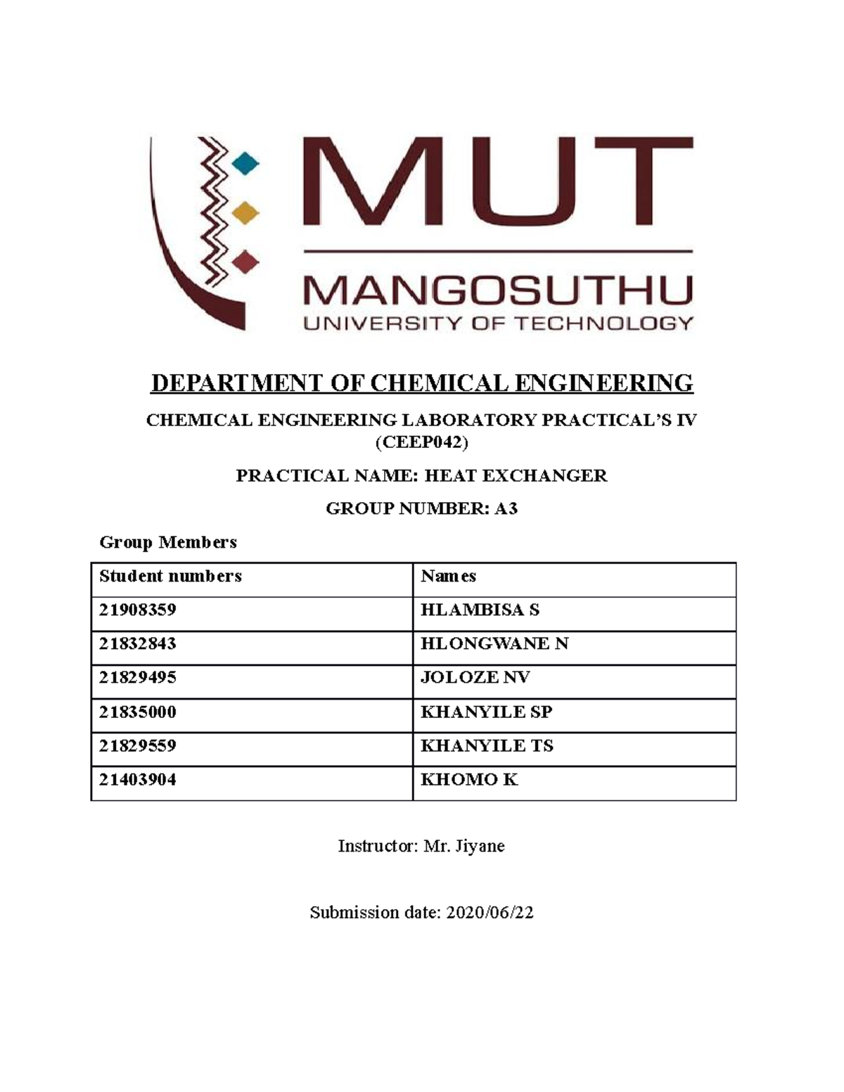 HEAT Exchanger Pratical Report for chemical engineering students ...