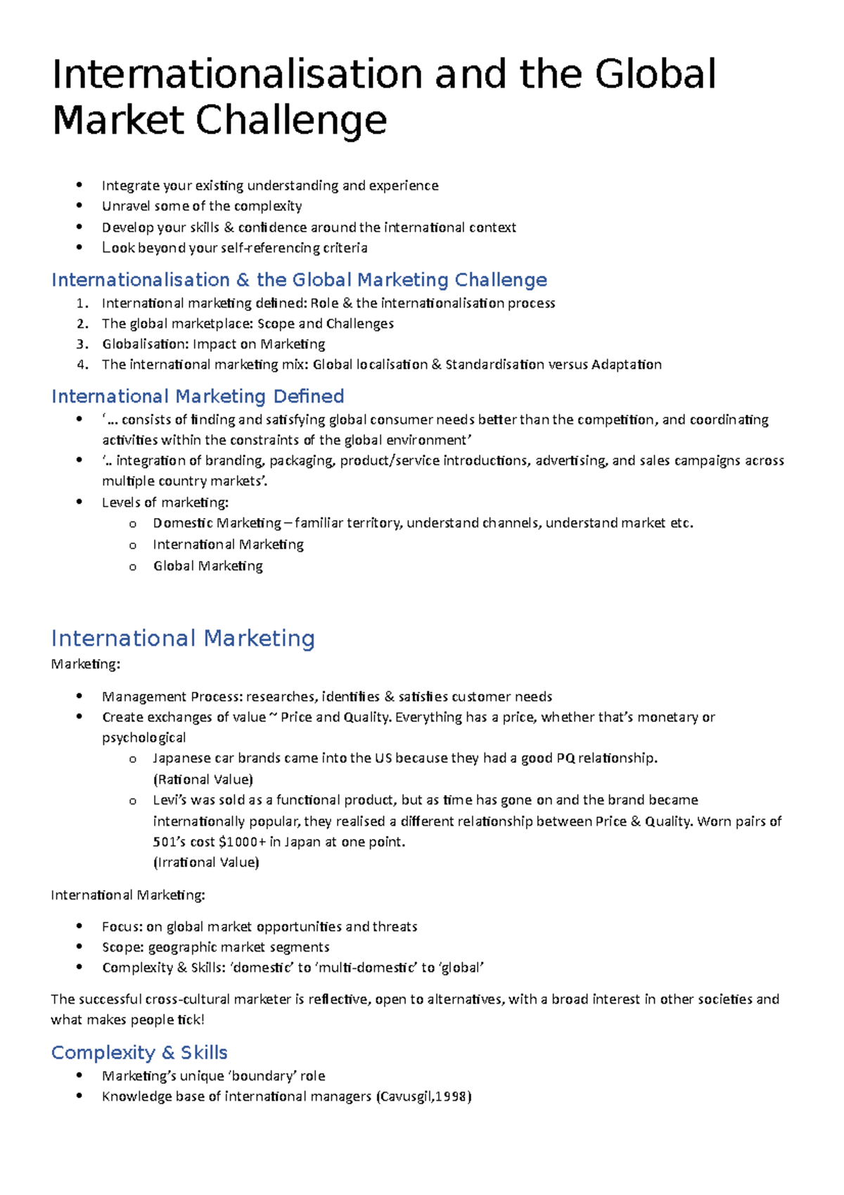 Internationalisation and the Global Market Challenge ...
