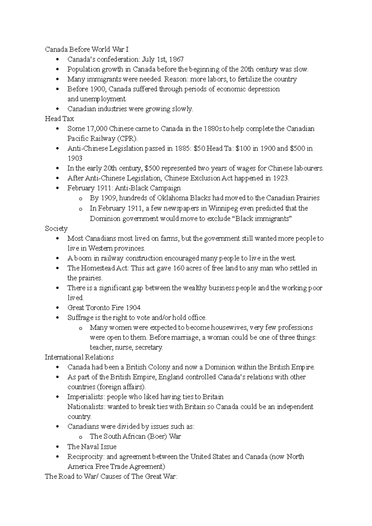 Canada Before World War I - Studocu