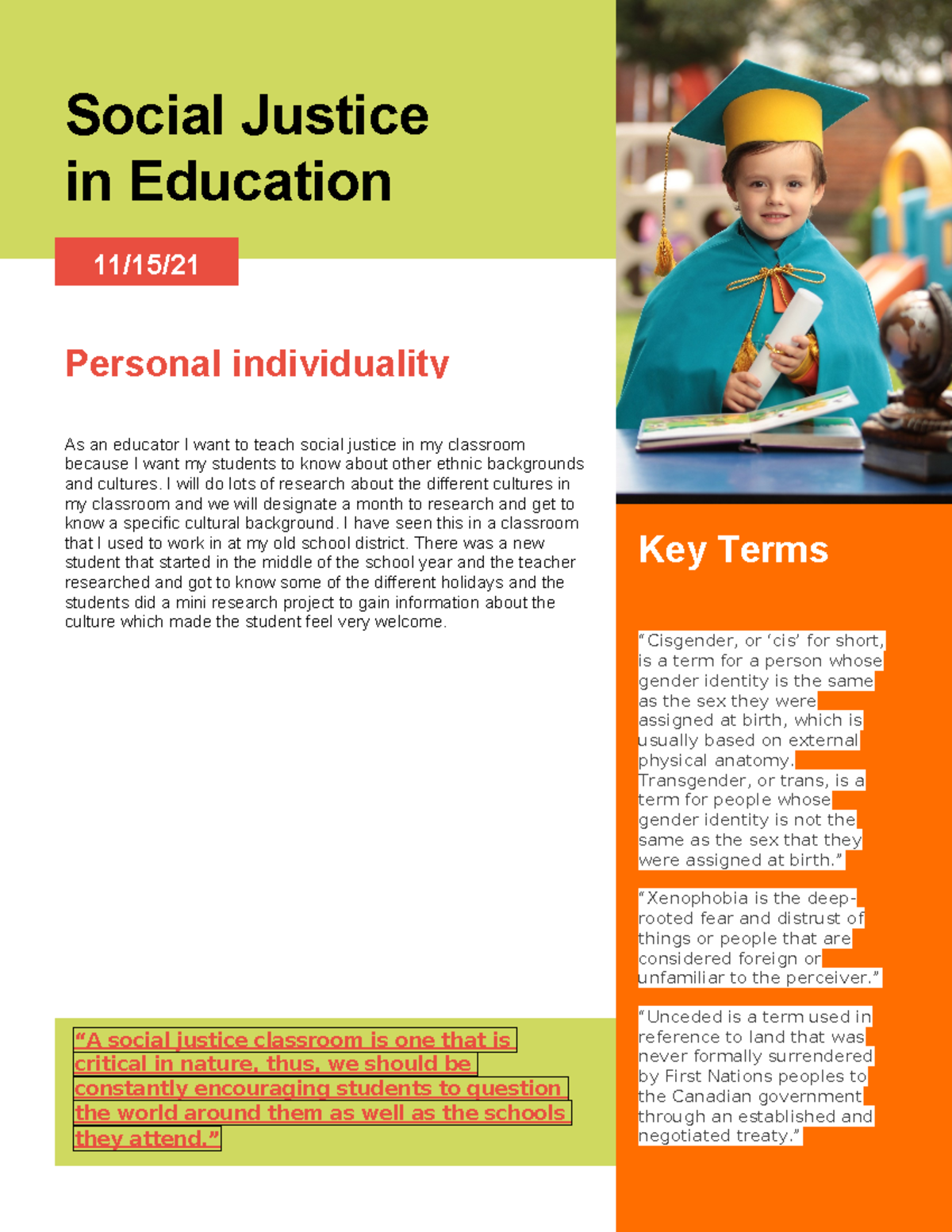 Edu 330 newsletter - Social Justice in Education 11/15/ Personal ...