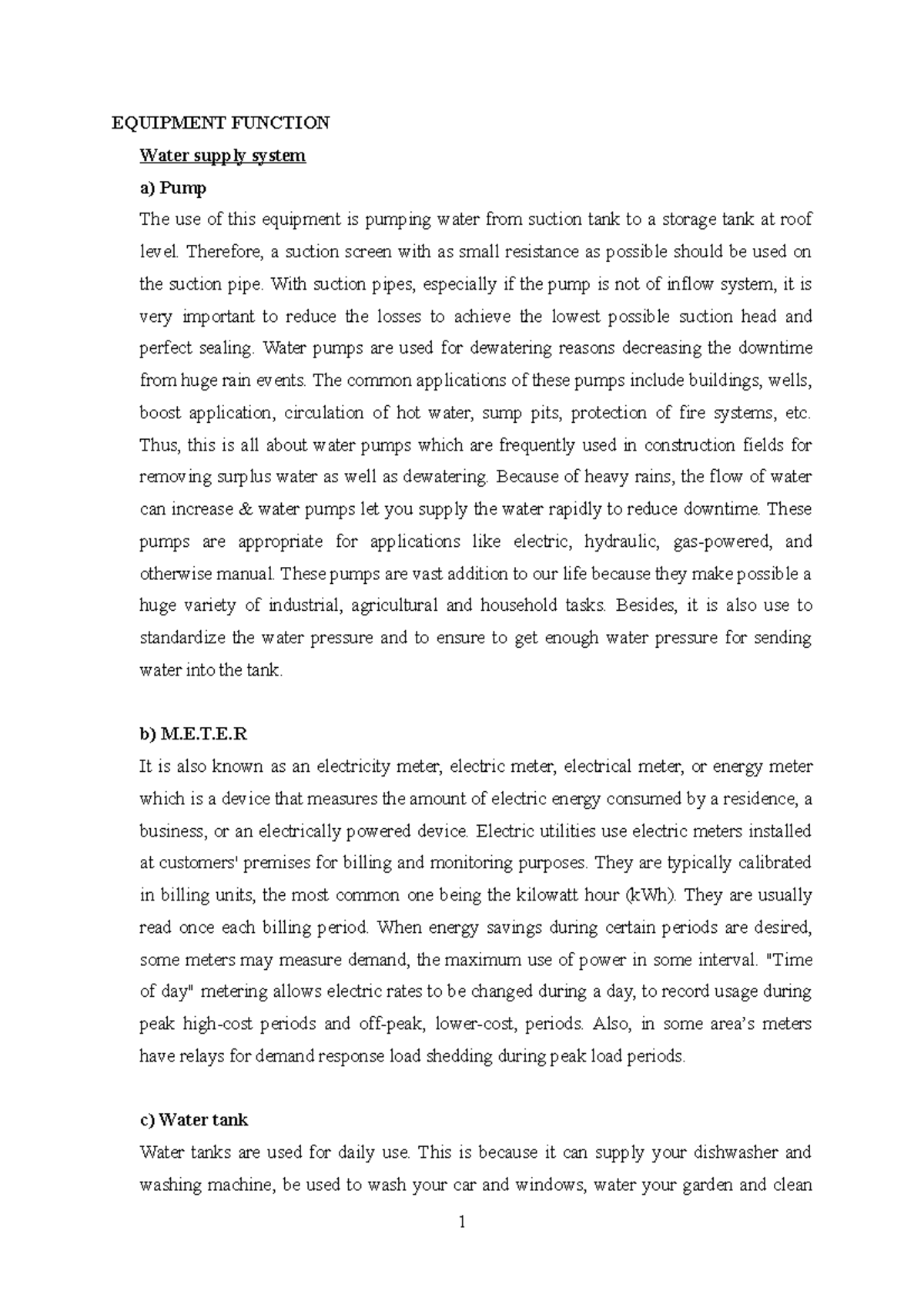 Equipment Function - Water Supply and Sewerage System - EQUIPMENT ...