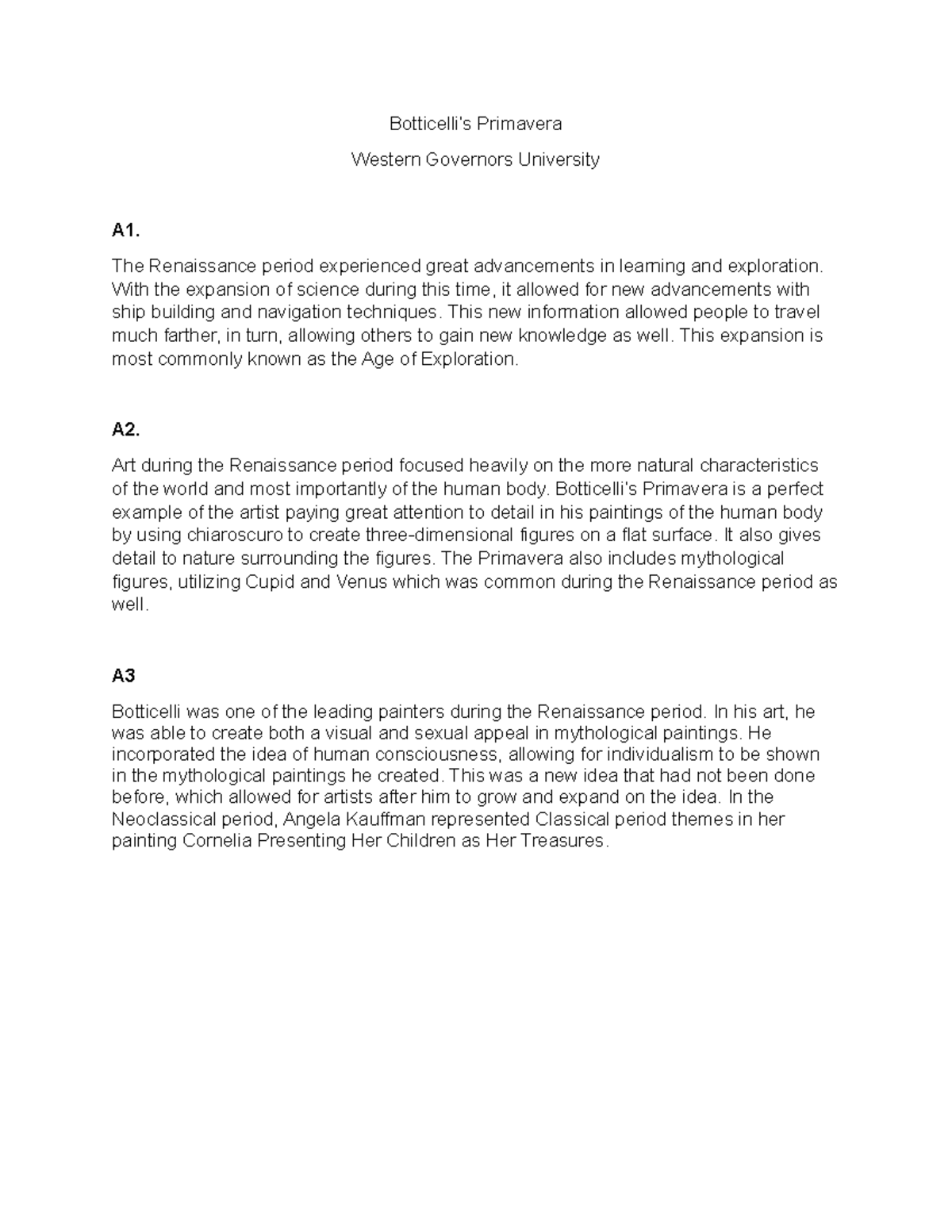 C100 - Written Assessment - Botticelli’s Primavera Western Governors ...