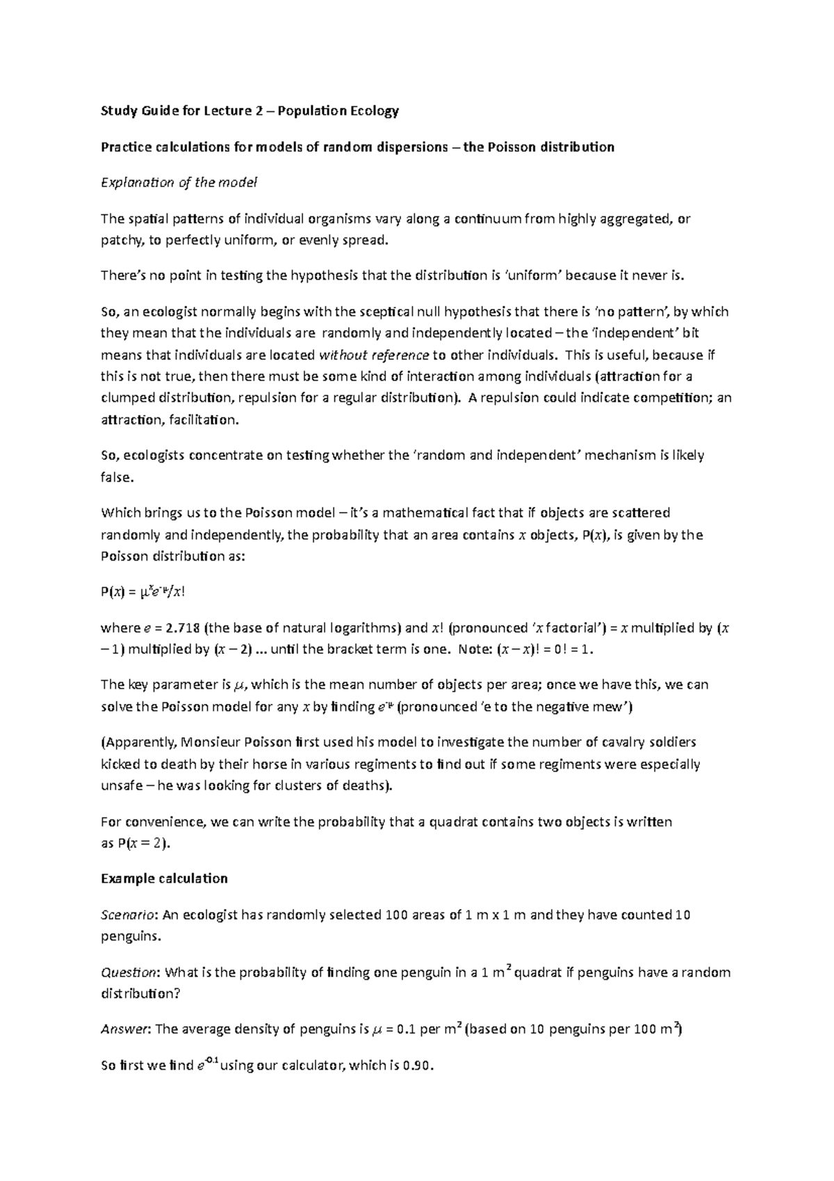 Random Distributions - the Poisson Model - Study Guide for Lecture 2 ...