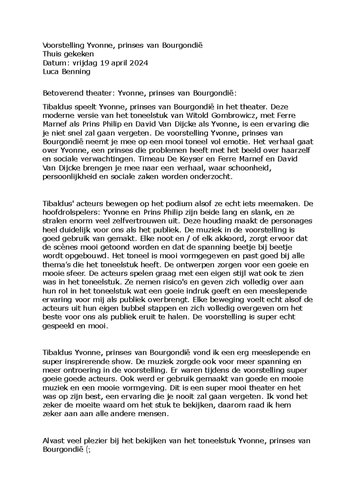 Ckv recensie toneelstuk - Voorstelling Yvonne, prinses van Bourgondië ...