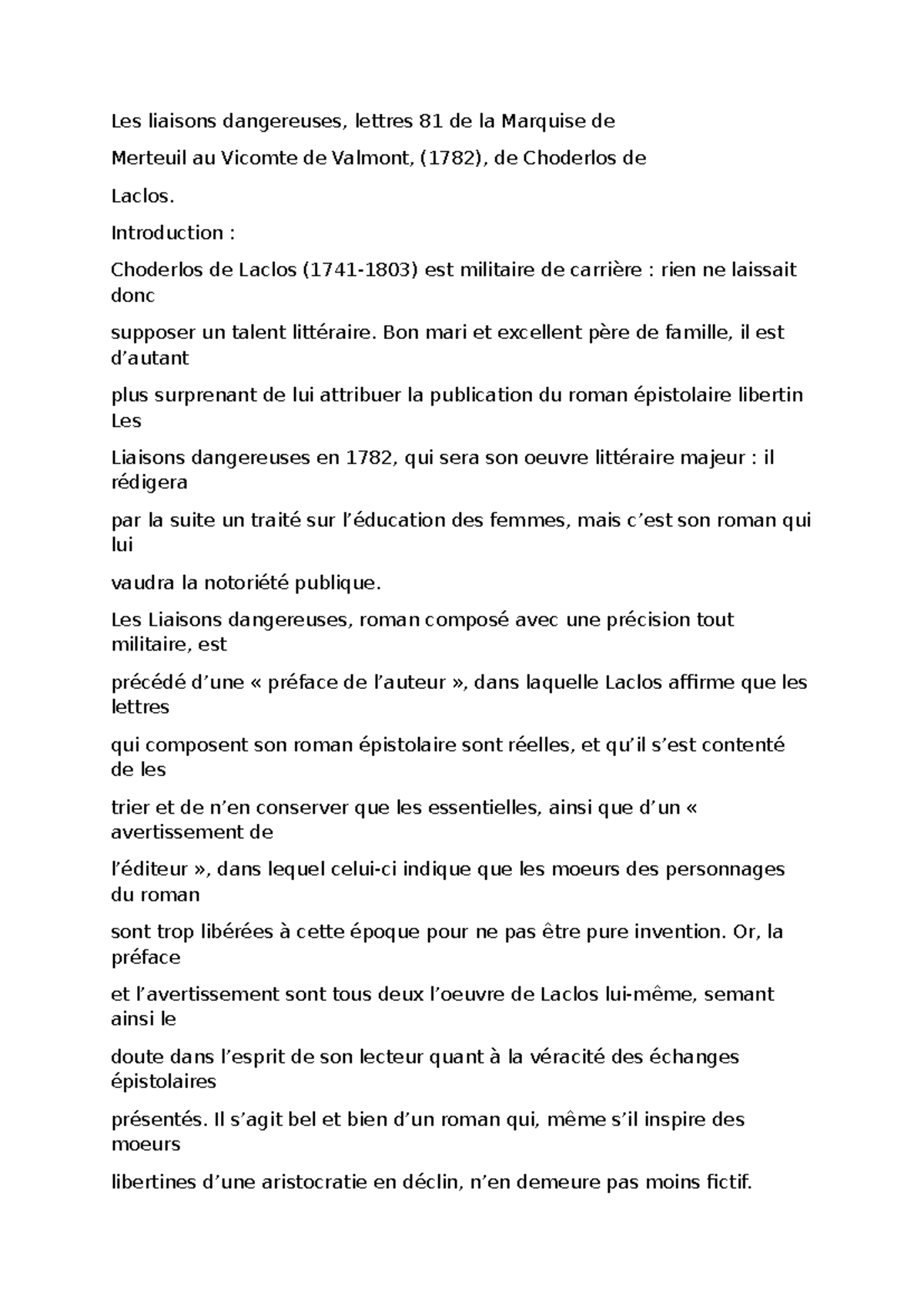 Analyse linéaire Les liaisons dangereuses lettre 81 - Les liaisons ...