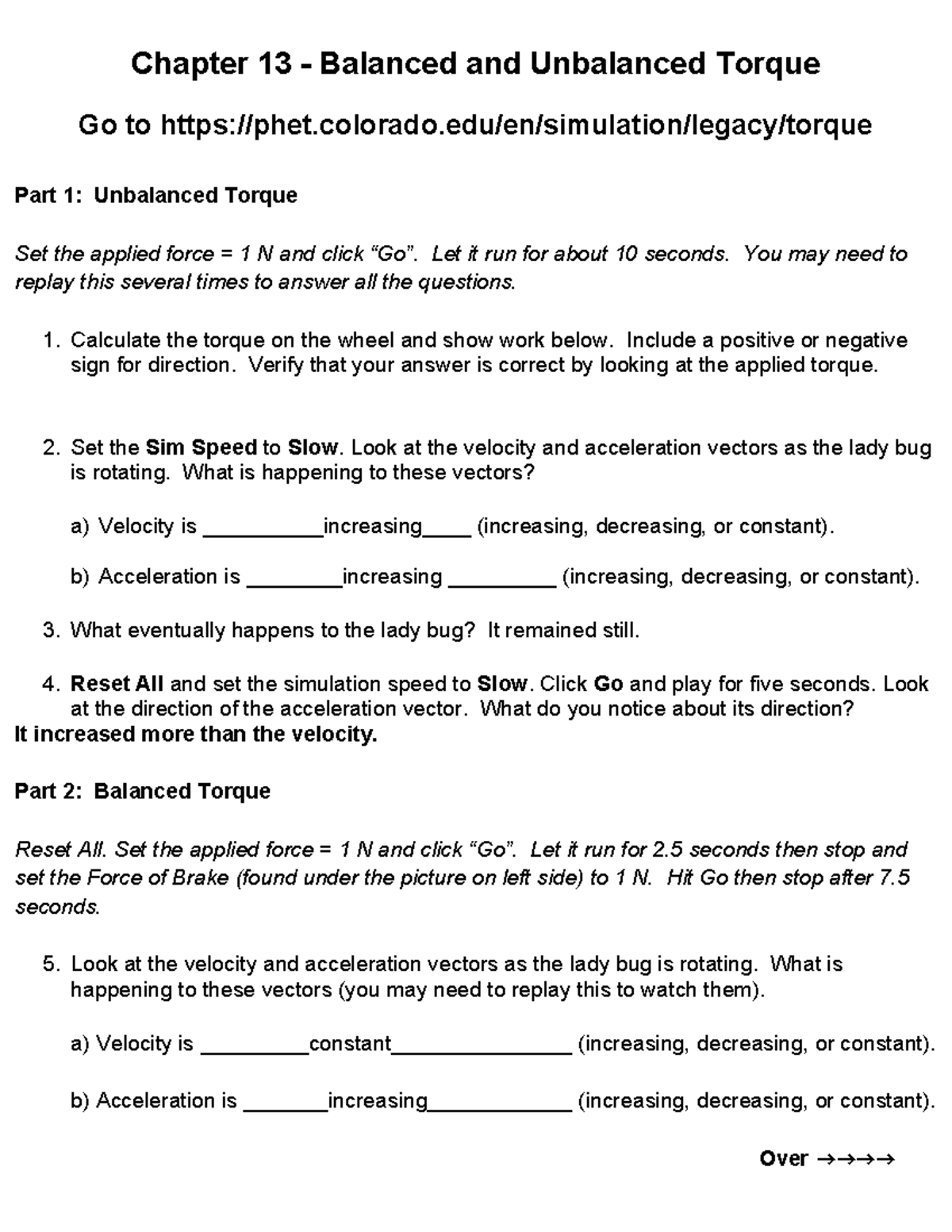 Chapter 13 - Balanced and Unbalanced Torque - colorado/en/simulation/legacy/torque Part 1: - Studocu