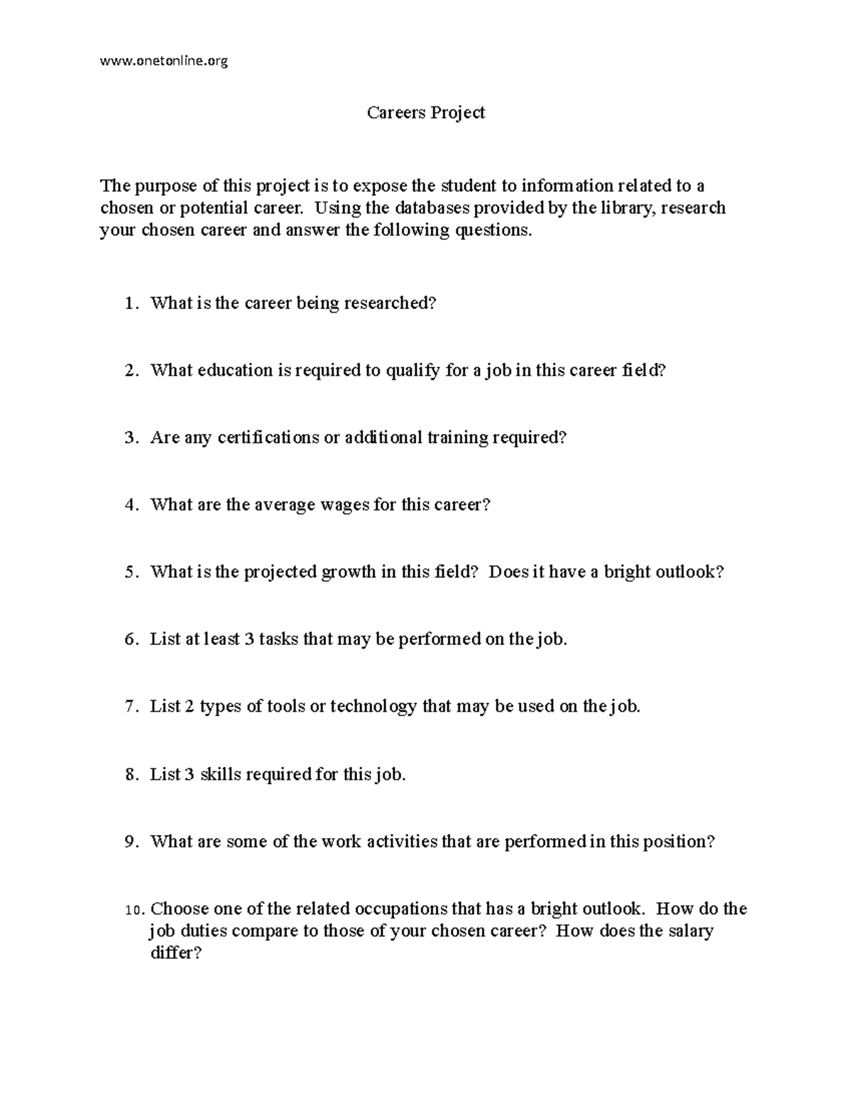 Careers+Project - career doc - onetonline Careers Project The purpose ...
