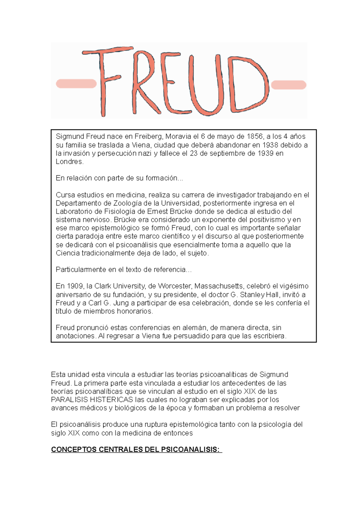 freud Resumen catedra quatrochi año 2021 - Esta unidad esta vincula a ...