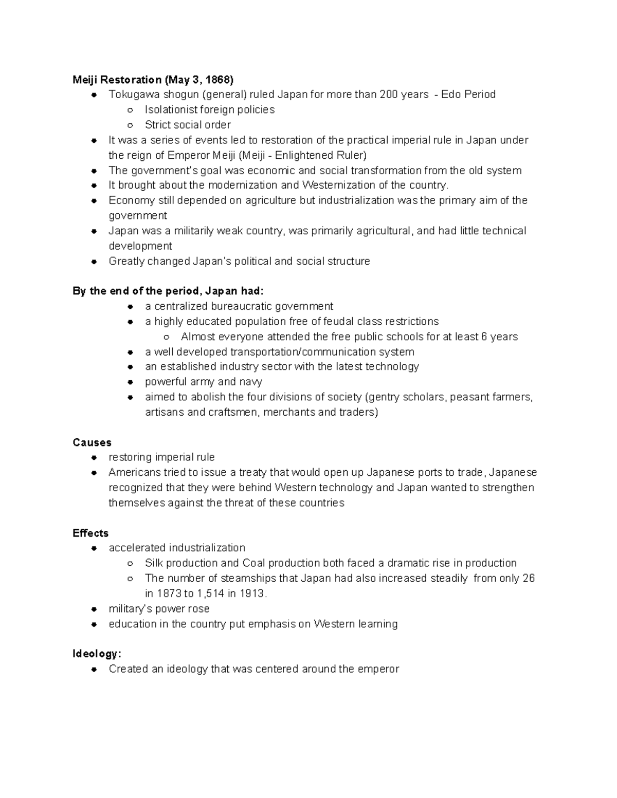 Meiji Restoration - Lecture notes 2 - Meiji Restoration (May 3, 1868 ...