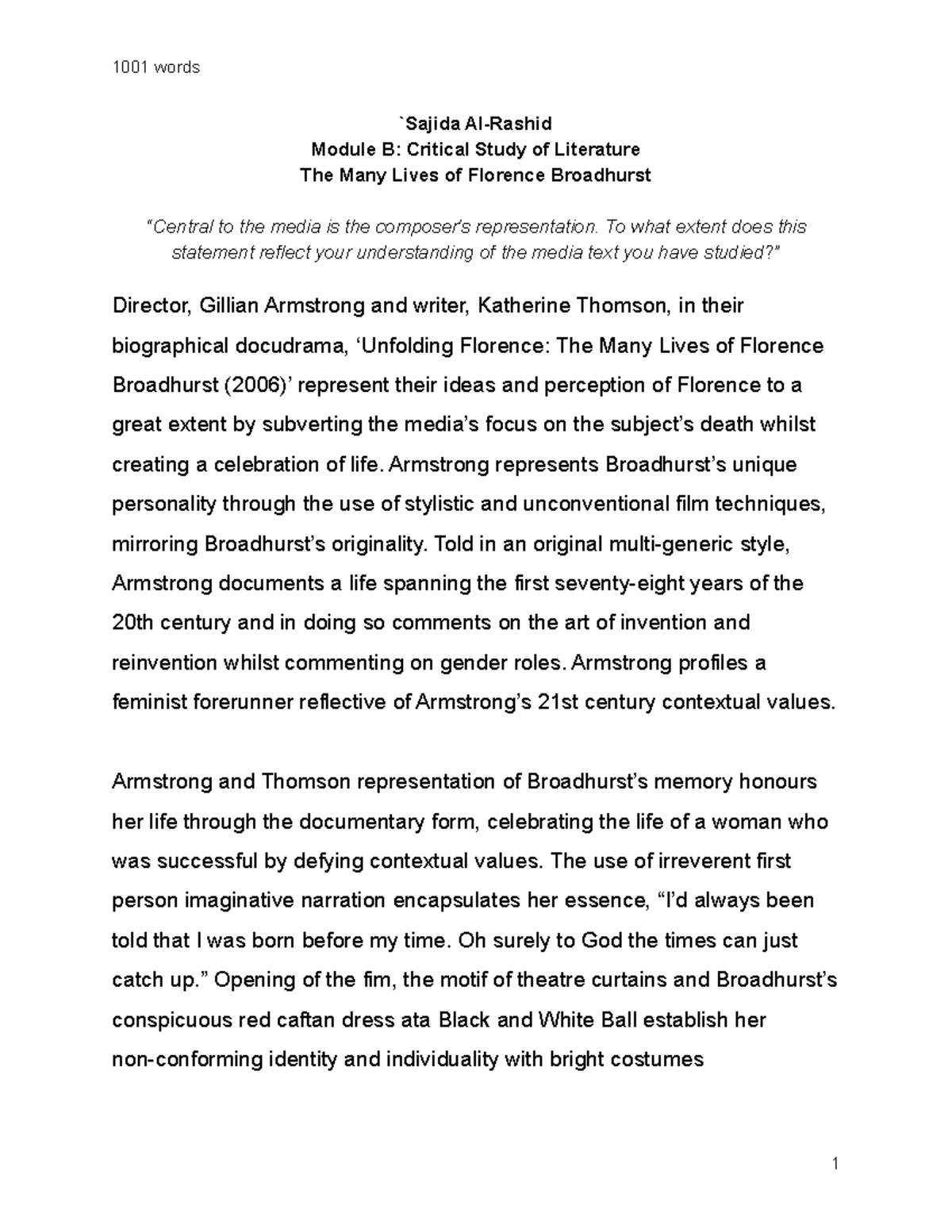 Unfolding Florence Essay - ENGADV - USyd - Studocu