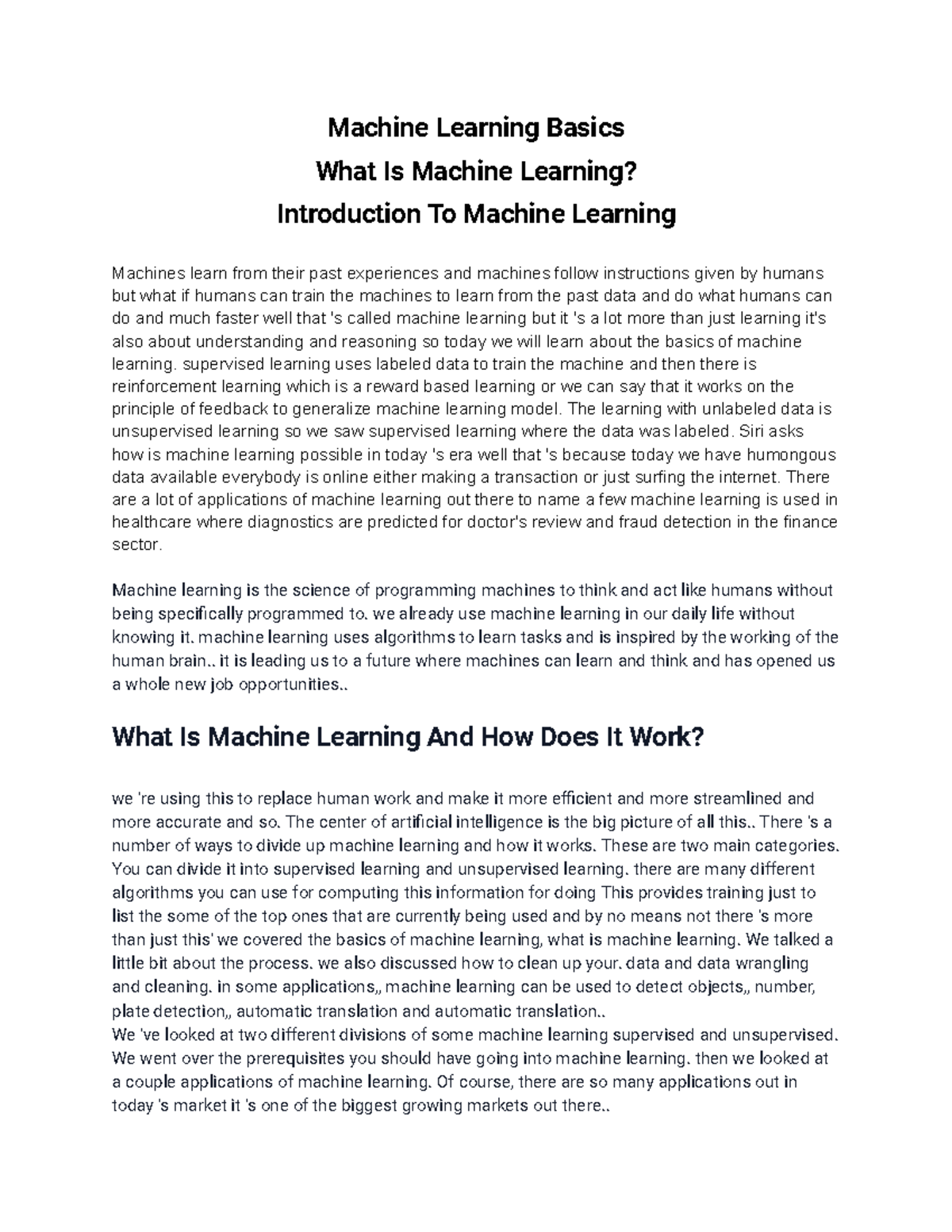 Machine Learning Basics - supervised learning uses labeled data to ...