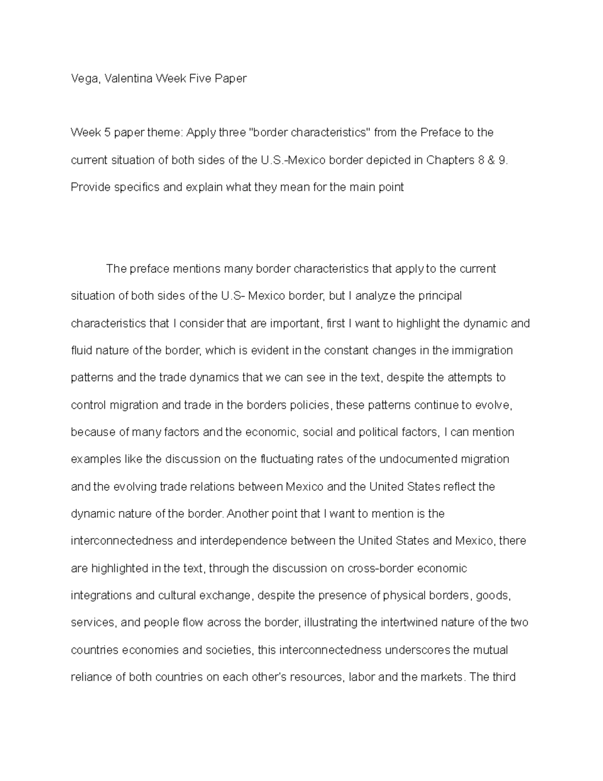 Week five paper - Vega, Valentina Week Five Paper Week 5 paper theme ...