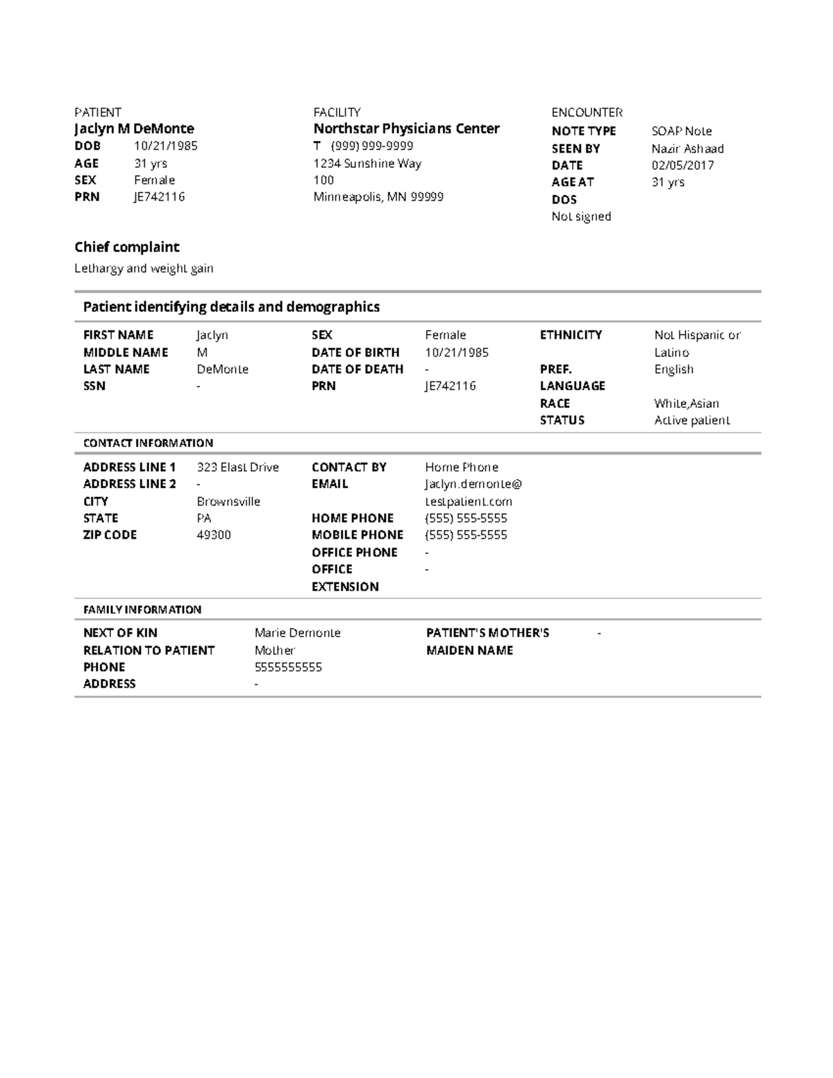 Mod03 Jaclyn De Monte - module - Chief complaint Lethargy and weight ...