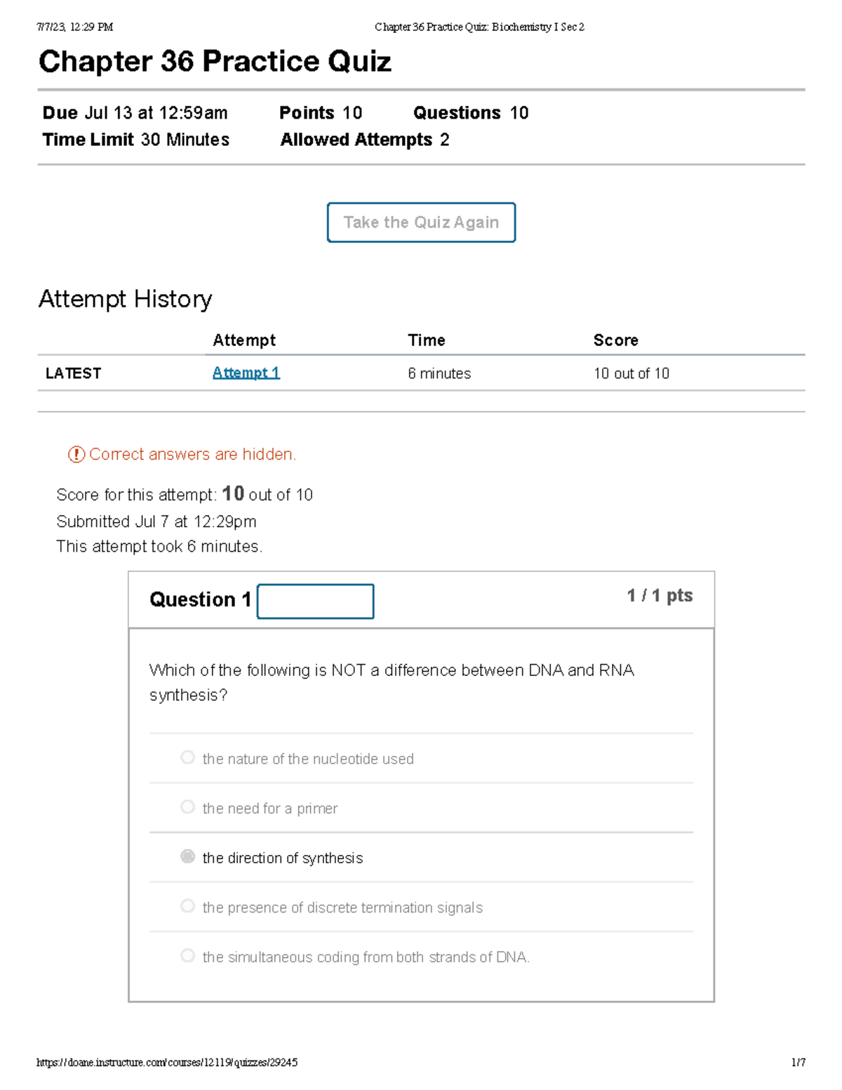 Chapter 36 Practice Quiz Biochemistry I Sec 2 - Chapter 36 Practice ...