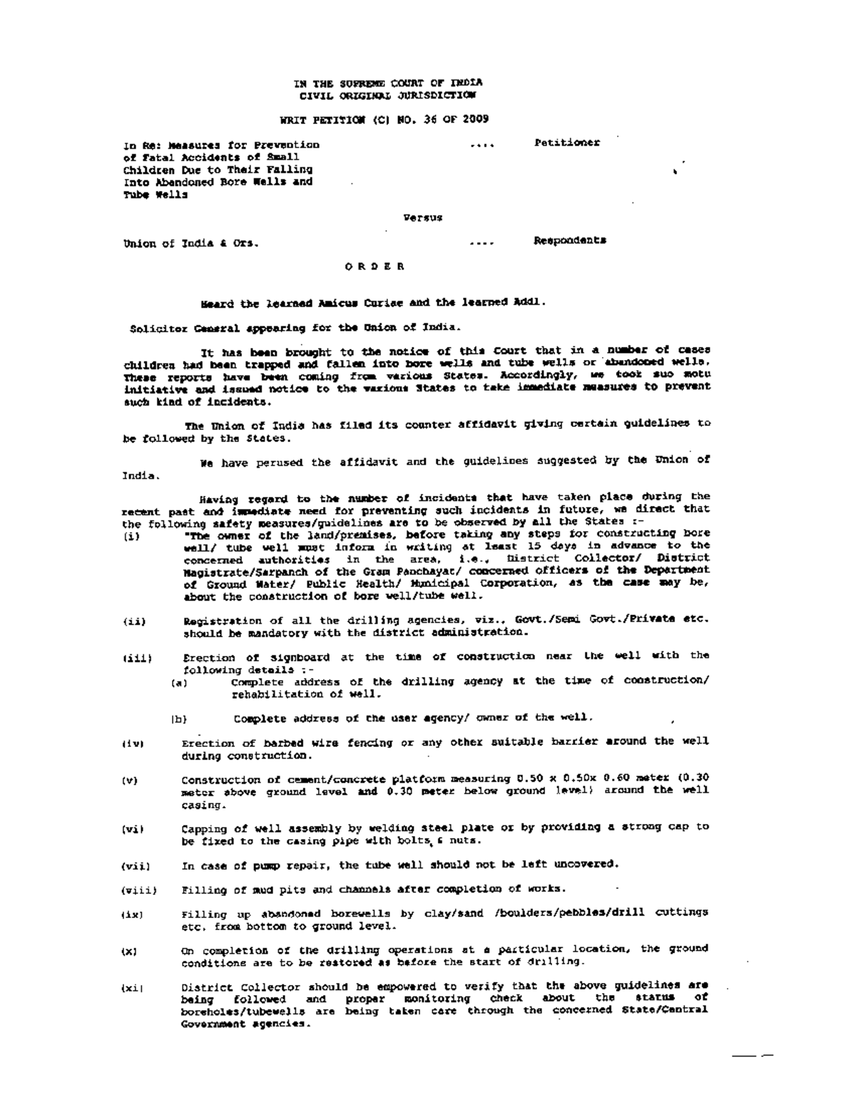 Borewell guidelines - LLB project moot court - IN THE SUPREME COURT OF ...