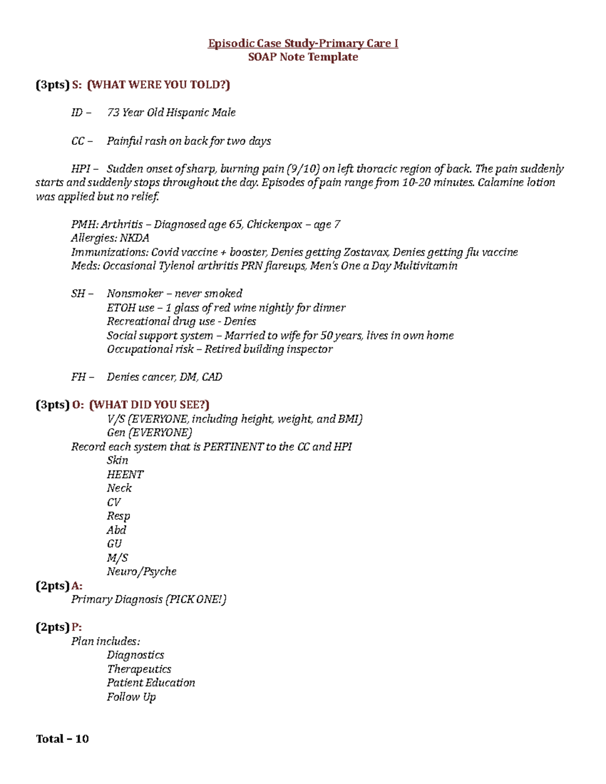 SOAP Note Template 2019 - Episodic Case Study-Primary Care I SOAP Note ...