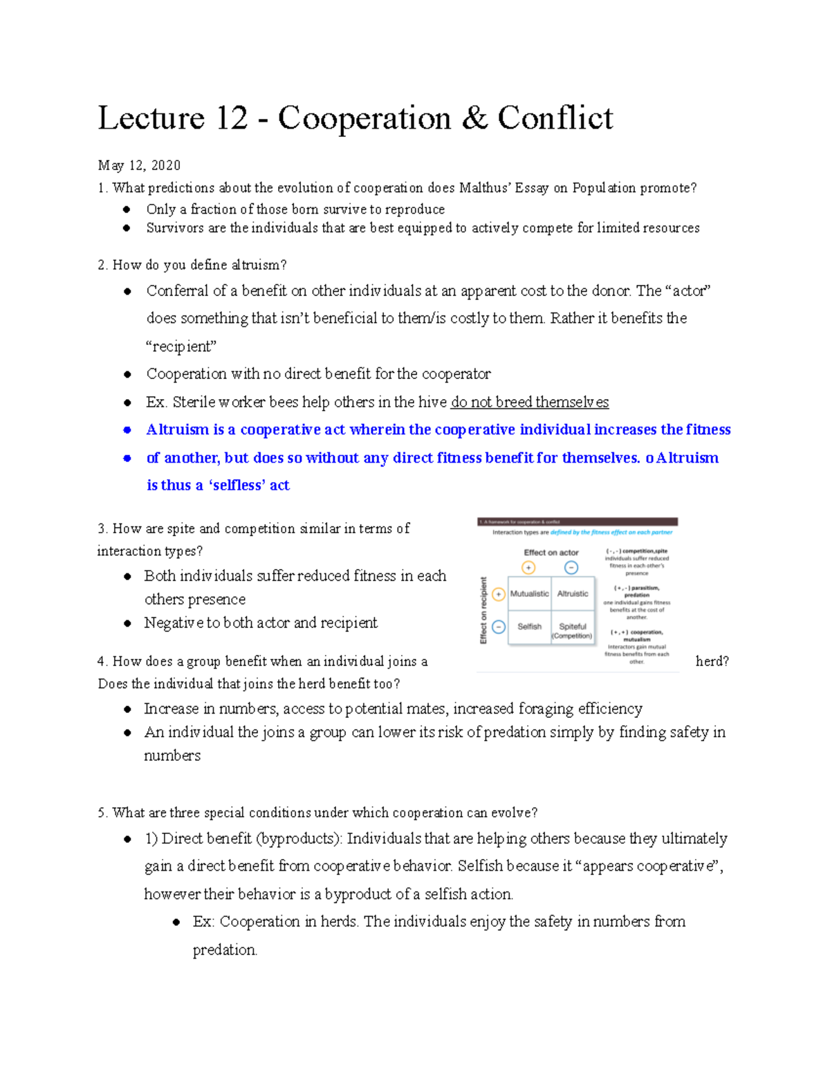 Lecture 12 - 2.0 2 - BIOL105 LEC - Lecture 12 - Cooperation & Conflict ...