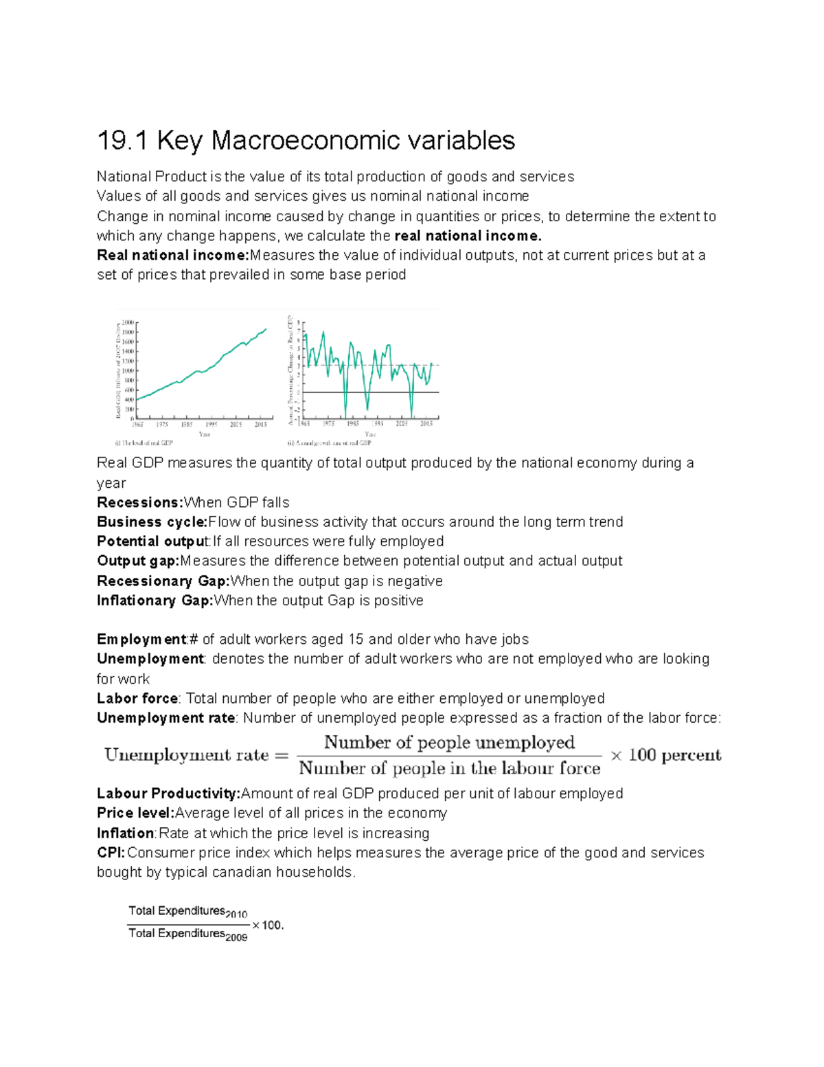 EC140 Chapter 19 and 20 notes - 19 Key Macroeconomic variables National ...