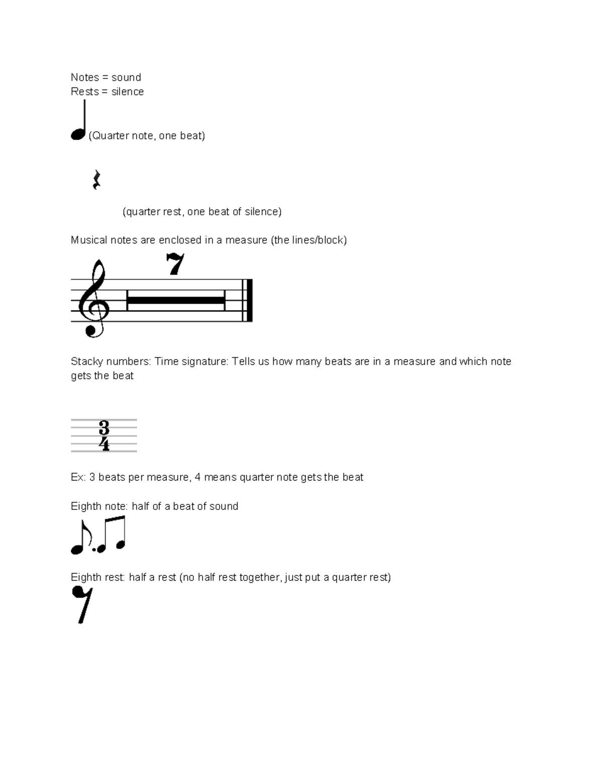 Music Notes notes - Notes = sound Rests = silence (Quarter note, one ...