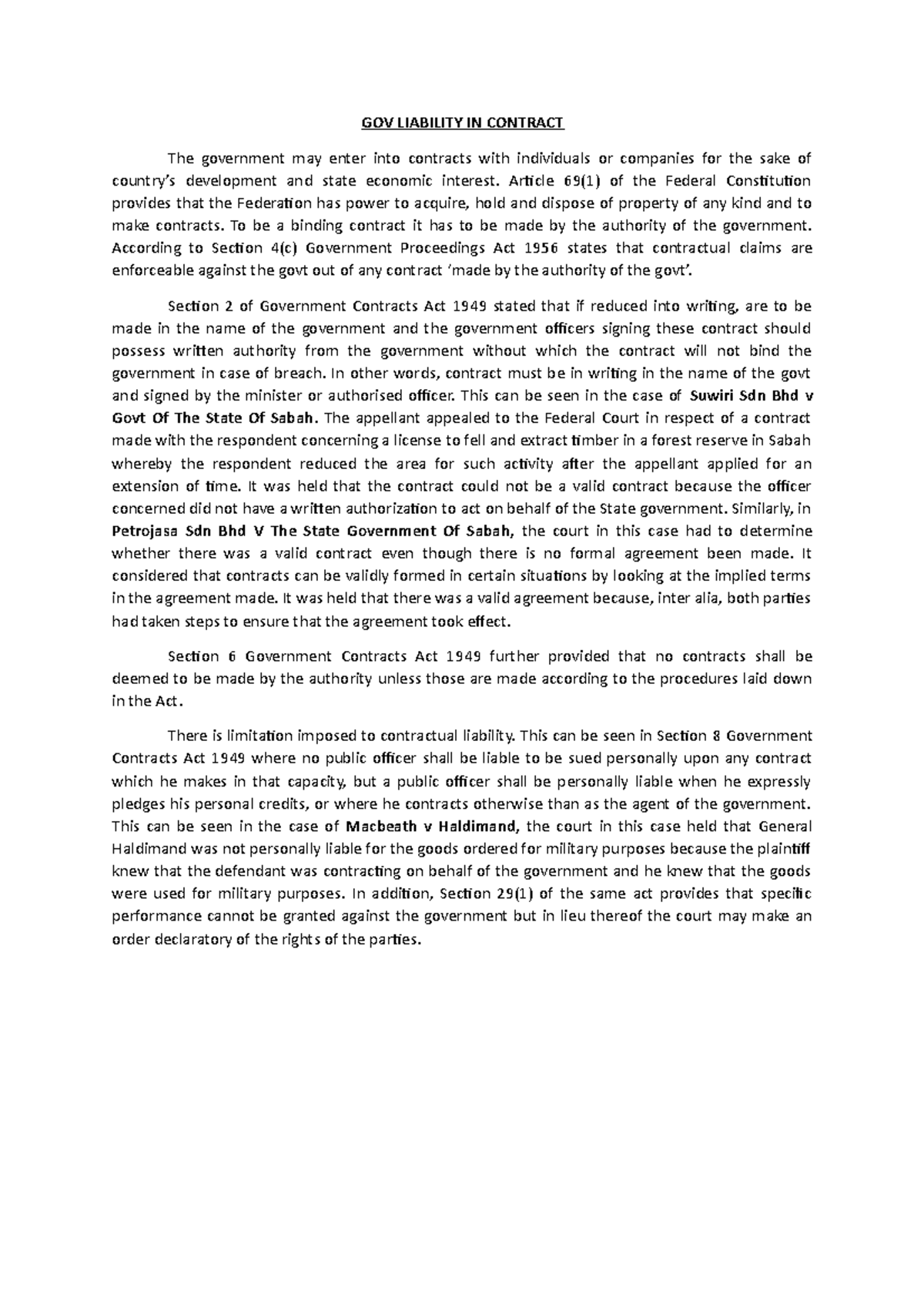 Gov Liability - GOV LIABILITY IN CONTRACT The government may enter into ...