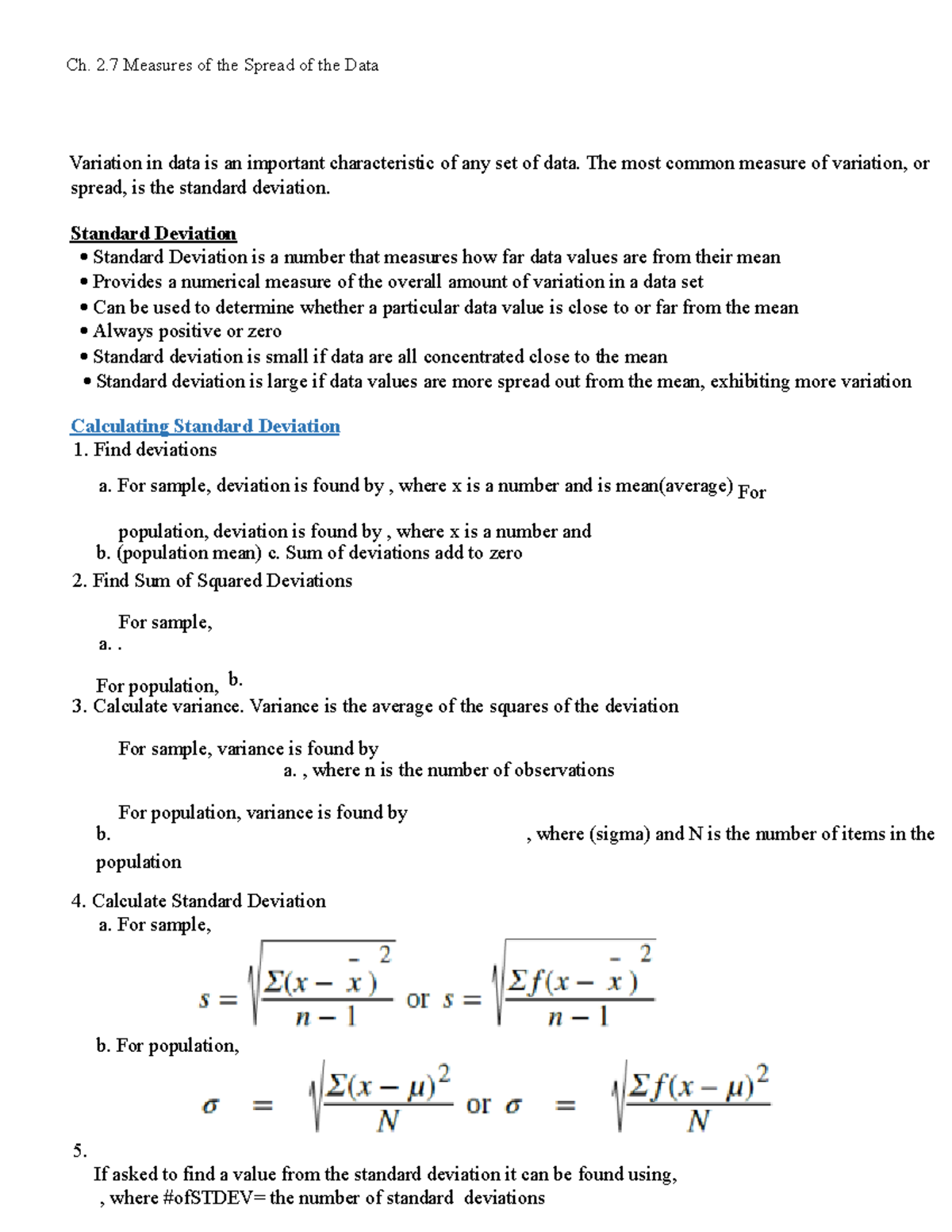 Ch. 2.7 Measures of the Spread of the Data - Ch. 2 Measures of the ...