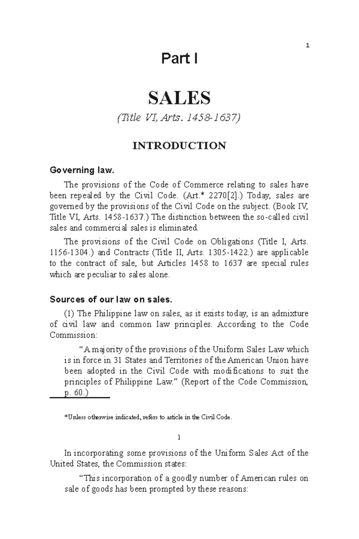 Part I Regulatory 01 - notes. - 1 Part I SALES (Title VI, Arts. 1458 ...
