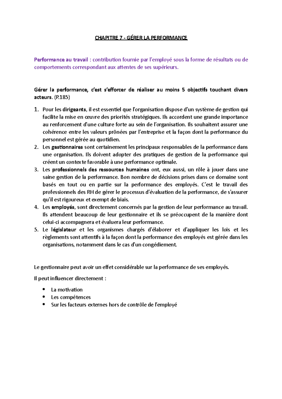 Chapitre 7 - Gérer LA Performance - CHAPITRE 7 - GÉRER LA PERFORMANCE ...