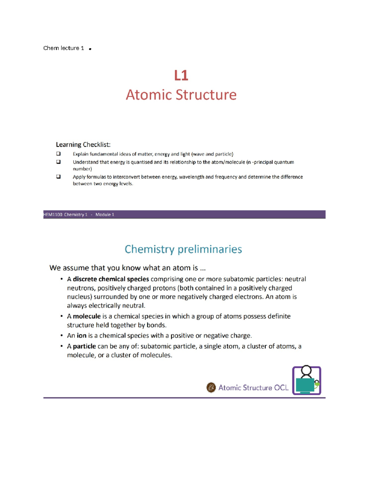 CHEM WEEK 1 Notes - Chem lecture ELCTERON value=-1^-19,mass=9^- Proton ...