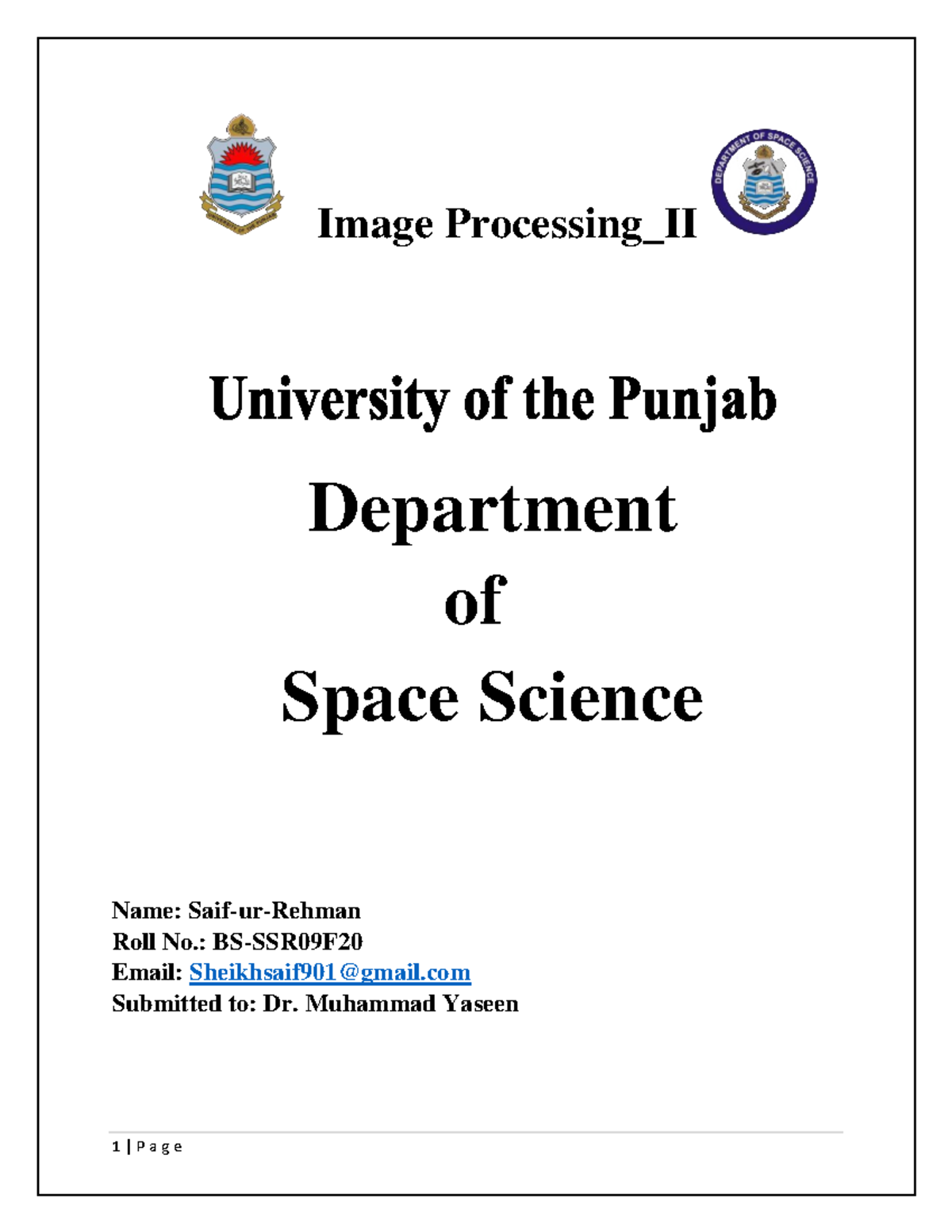 Final project - Image Processing_II Department of Space Science Name ...