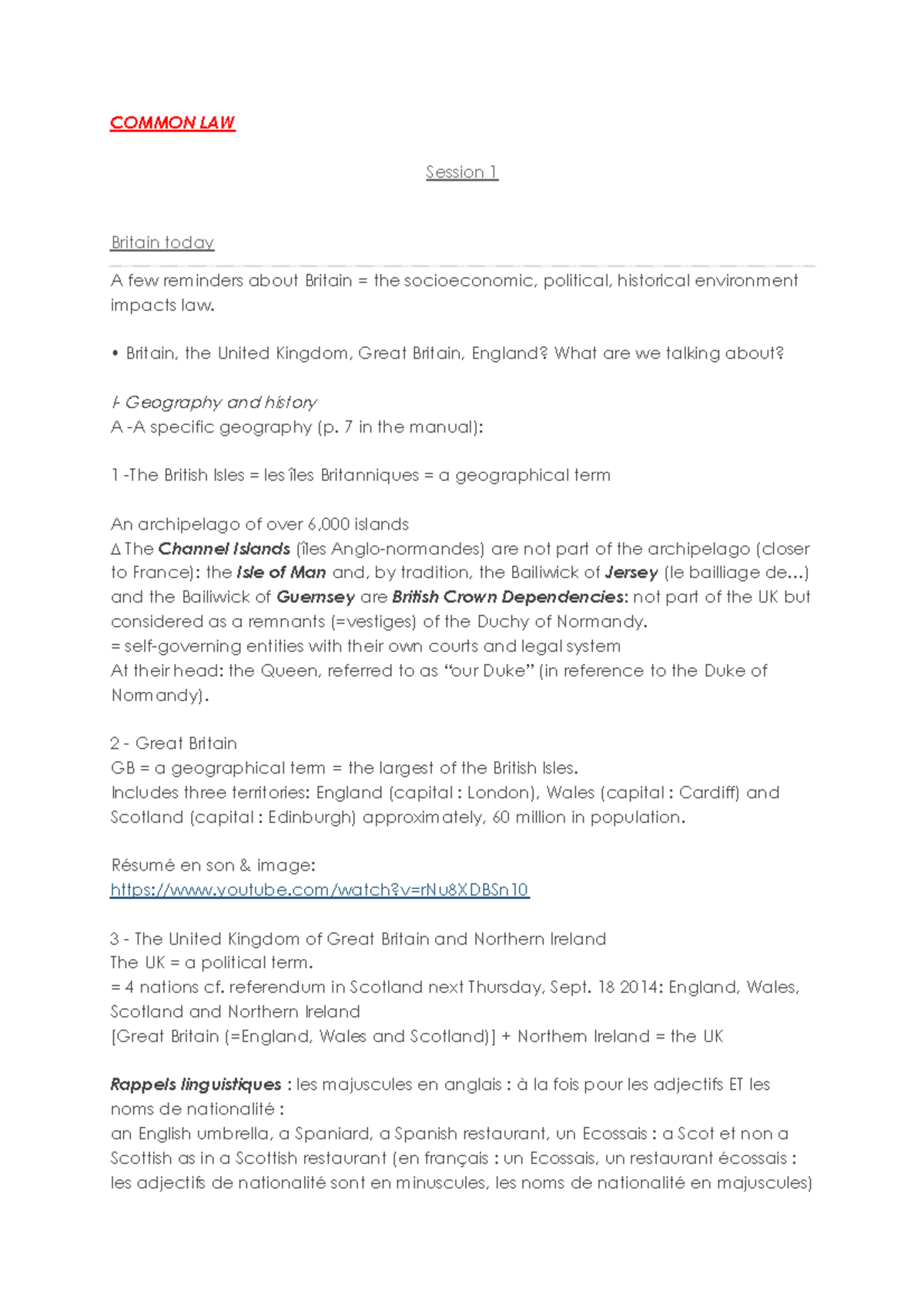 Common LAW - COMMON LAW Session 1 Britain today A few reminders about ...