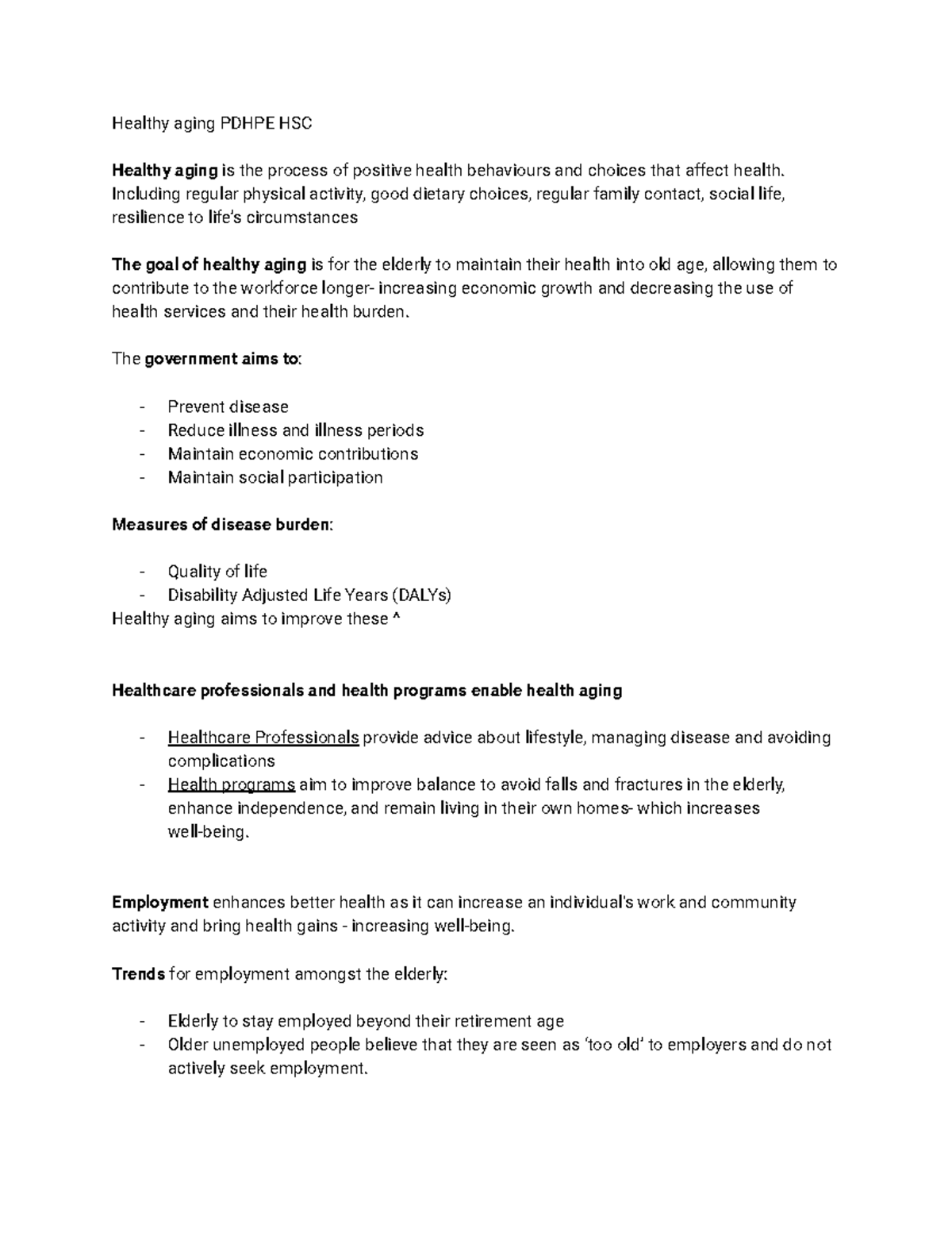 Healthy aging Pdhpe HSC - Healthy aging PDHPE HSC Healthy aging is the ...