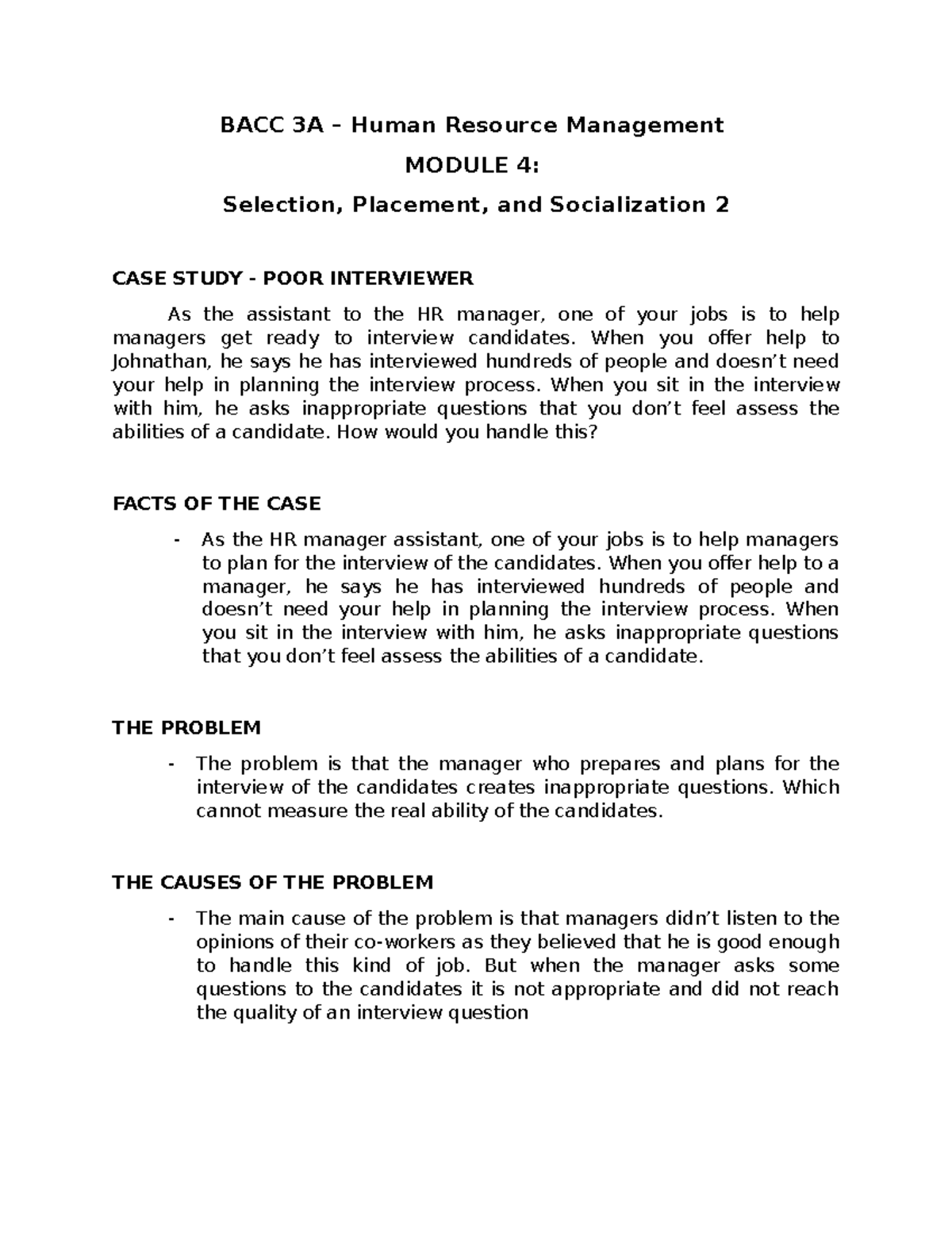 BACC 3 A - Human Resource Management - Module 4 - Selection, Placement ...