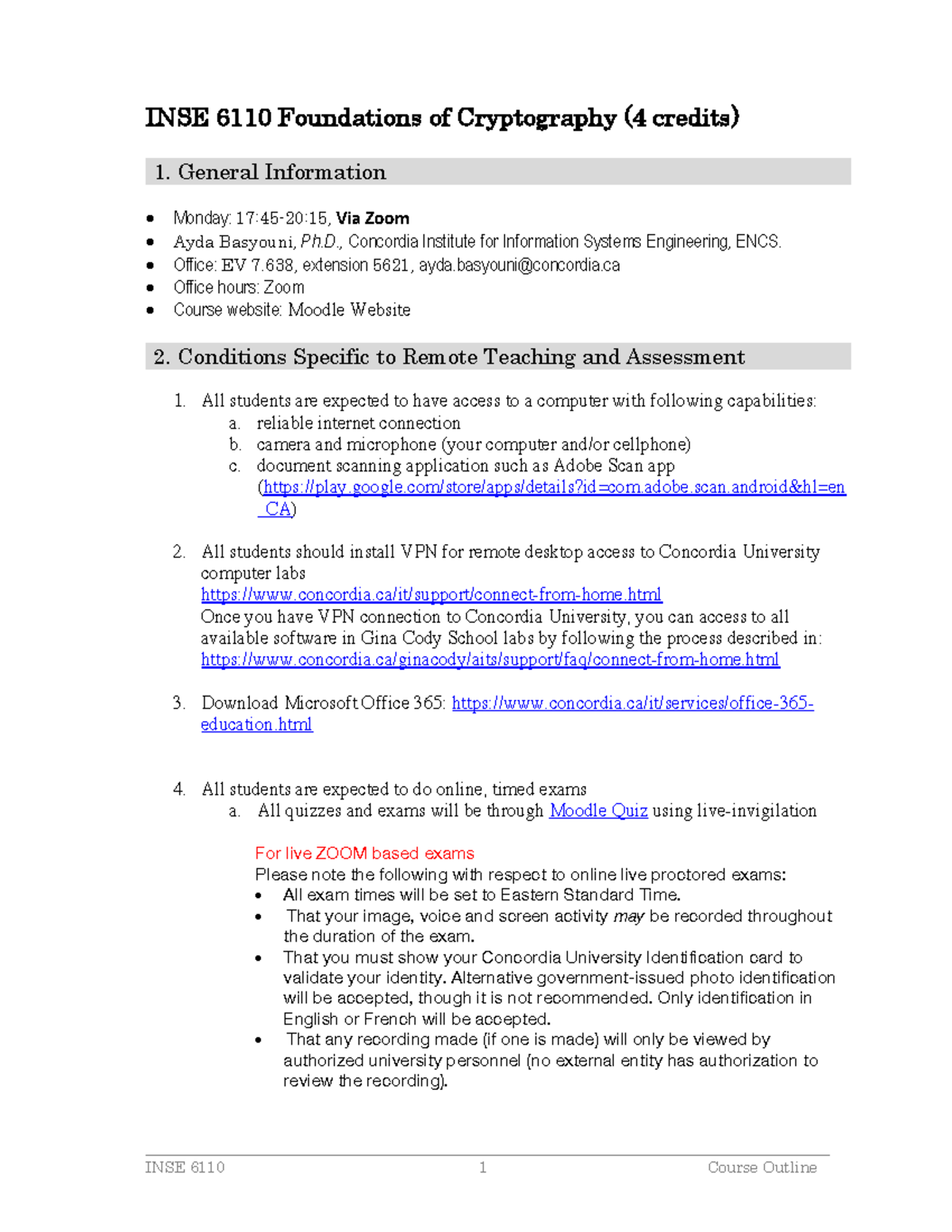INSE6110-Course Outline Fall 2021 4 - INSE 6110 - Concordia - Studocu