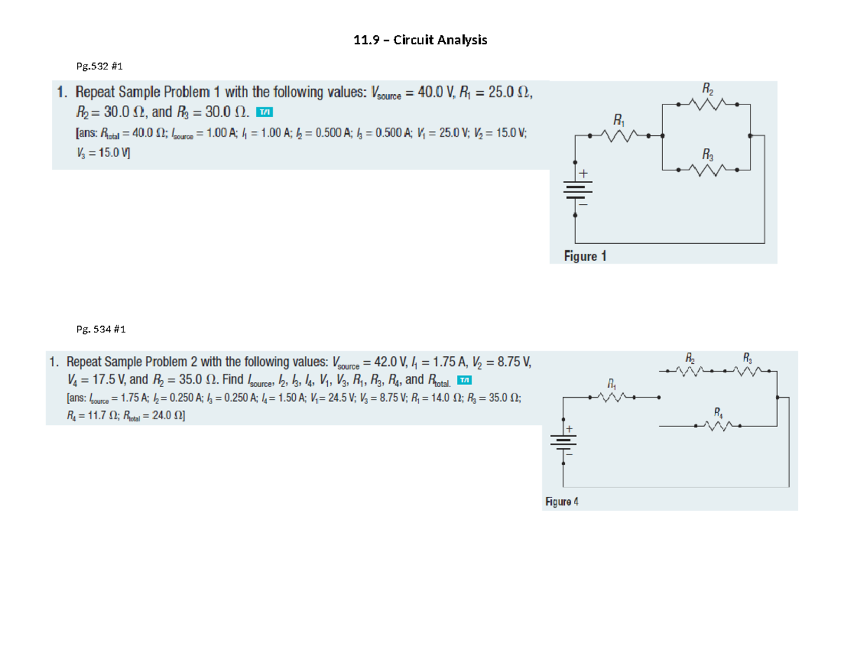 circuit practice - 11 – Circuit Analysis Pg # Pg. 534 # Pg. 535 #1a Pg. 535 #1b Pg Pg. 535 Pg ...