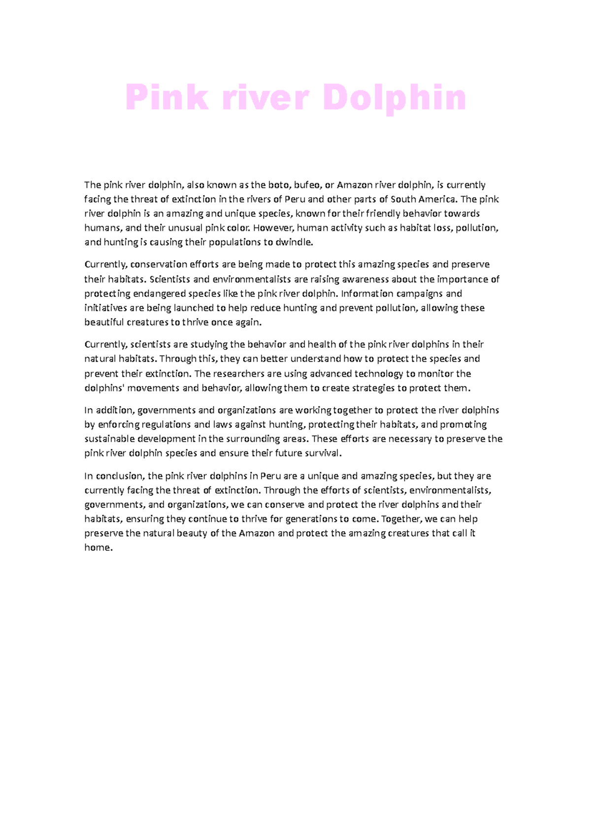 Pink river Dolphin - entregable ingles primer ciclo - Pink river ...