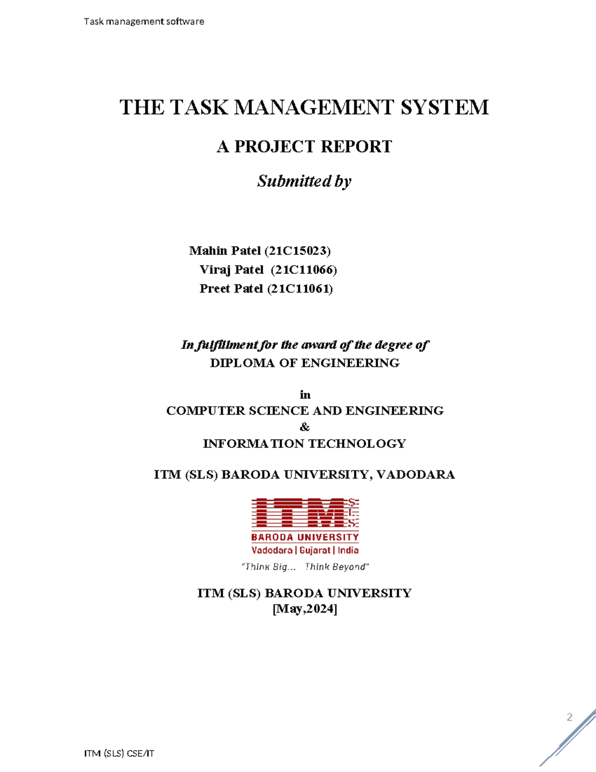 Project Report TASK Management System - 2 THE TASK MANAGEMENT SYSTEM A ...