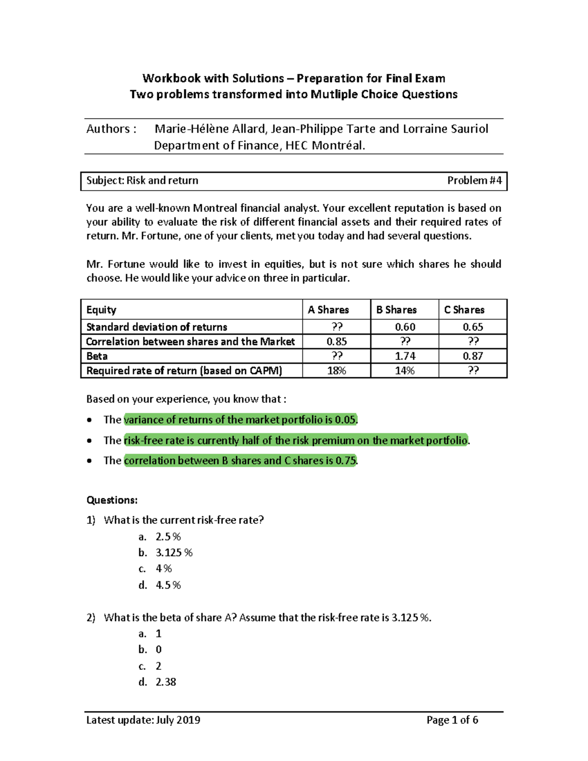 Preparation for final exam - Part 2 - Workbook with Solutions ...