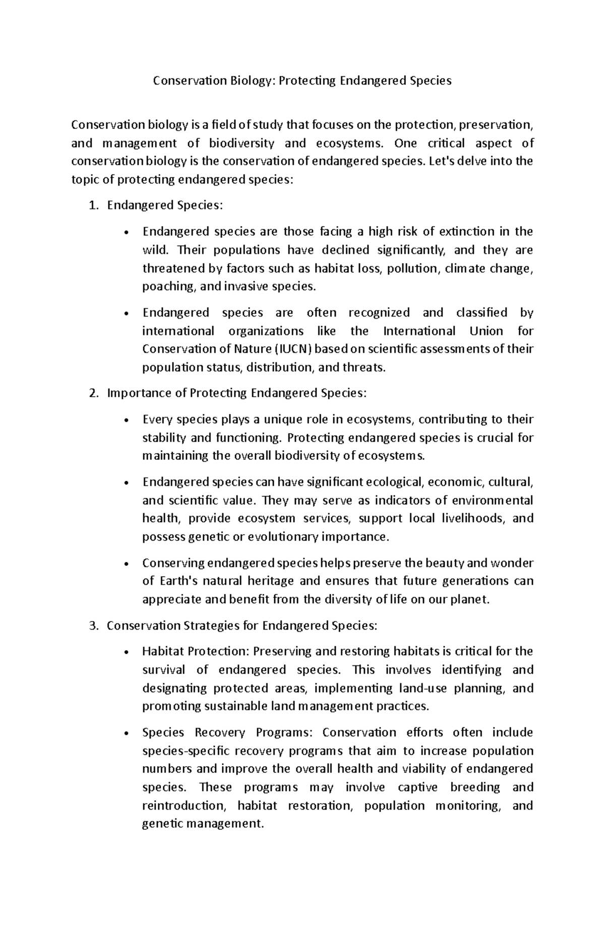 Conservation Biology - learning - Conservation Biology: Protecting ...