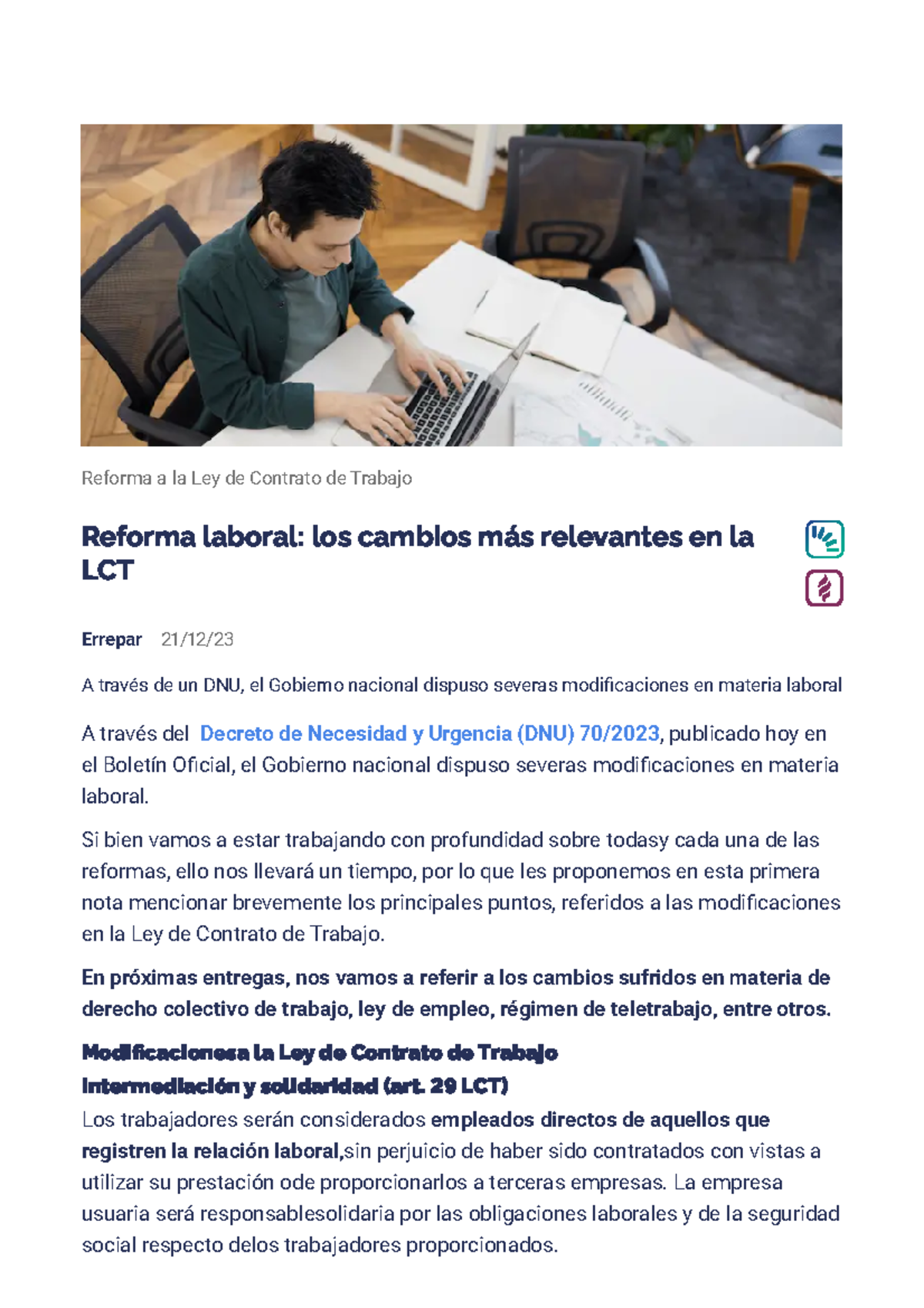 Cambios MAS Relevantes LCT - Reforma a la Ley de Contrato de Trabajo ...
